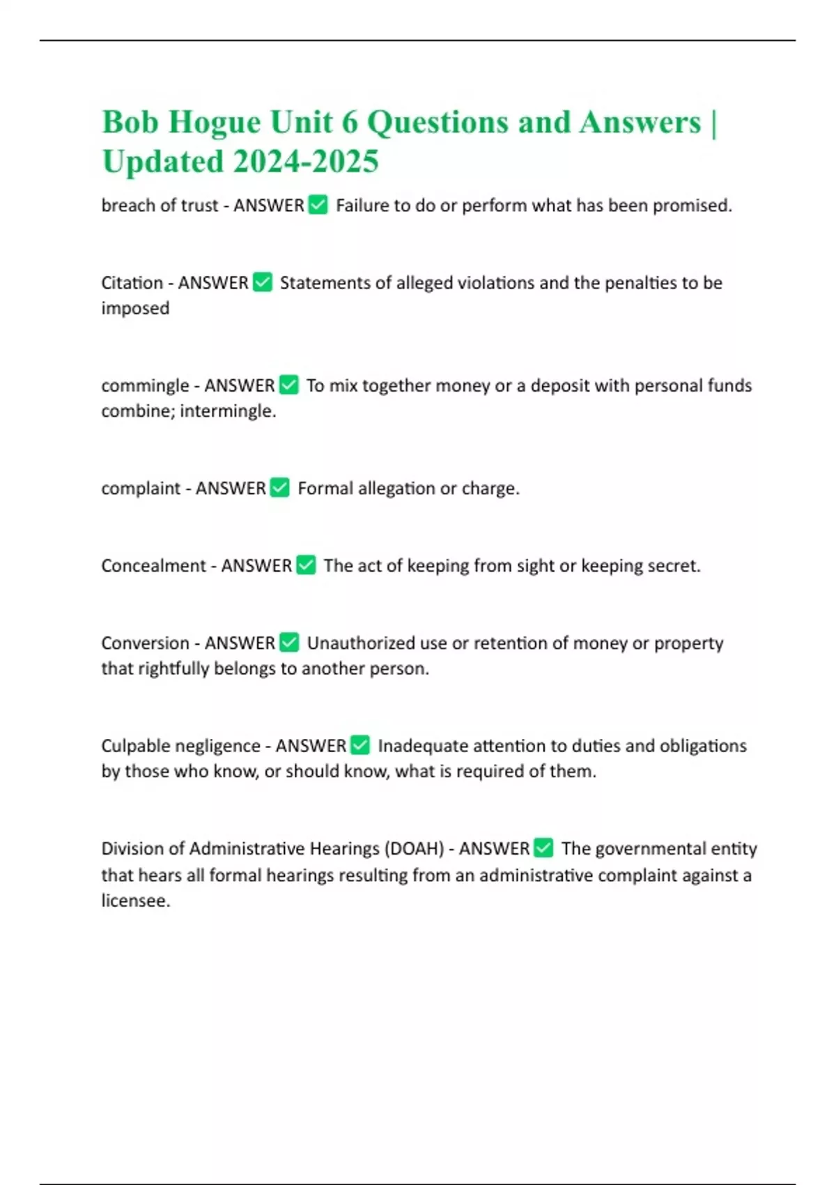 Bob Hogue Unit 6 Questions and Answers | Updated - Bob Hogue - Stuvia US