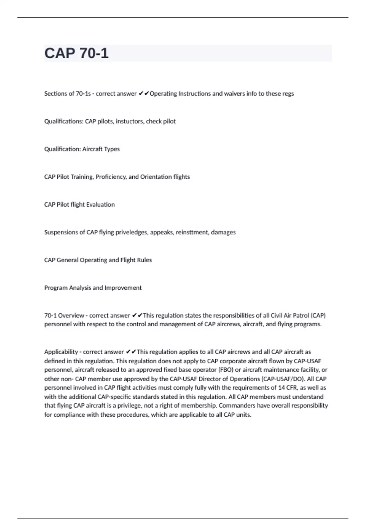 CAP 70-1 questions with 100% correct answers rated A+ - CAPR - Stuvia US