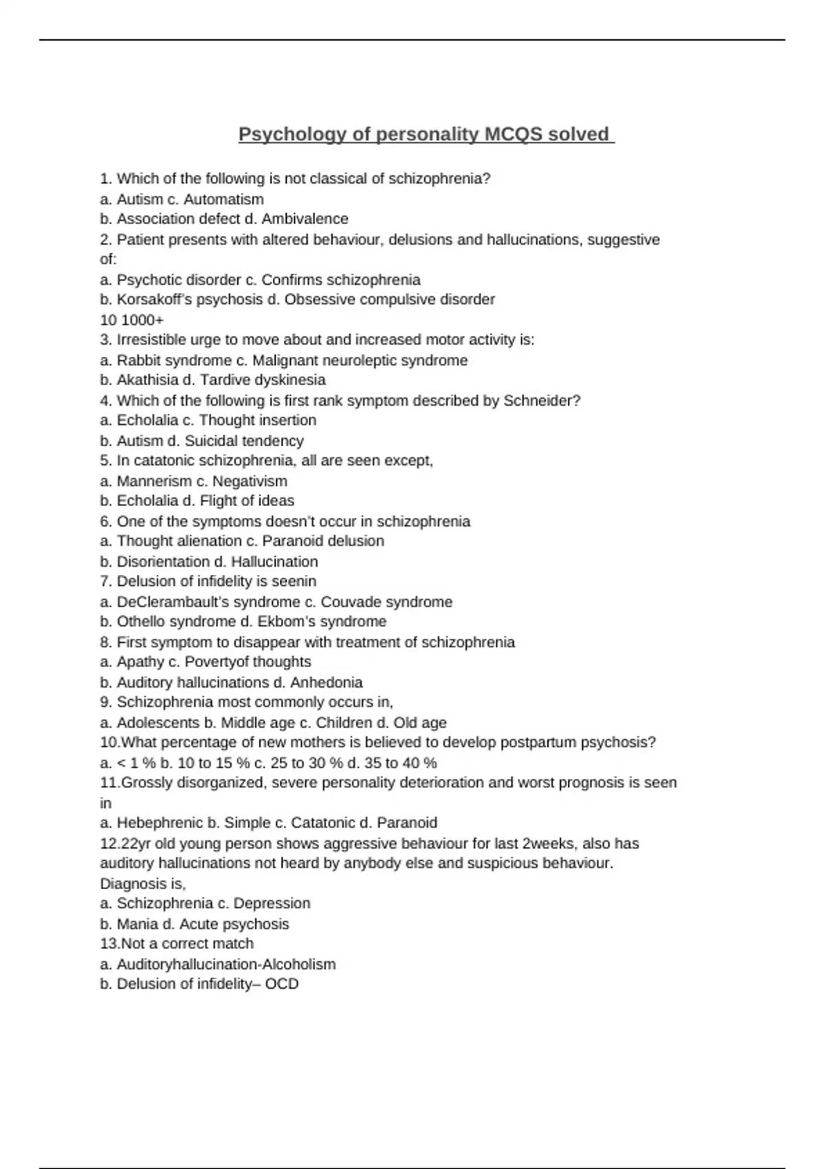 Exam (elaborations) Psyc8221 Psychology of Personality MCQS questions ...