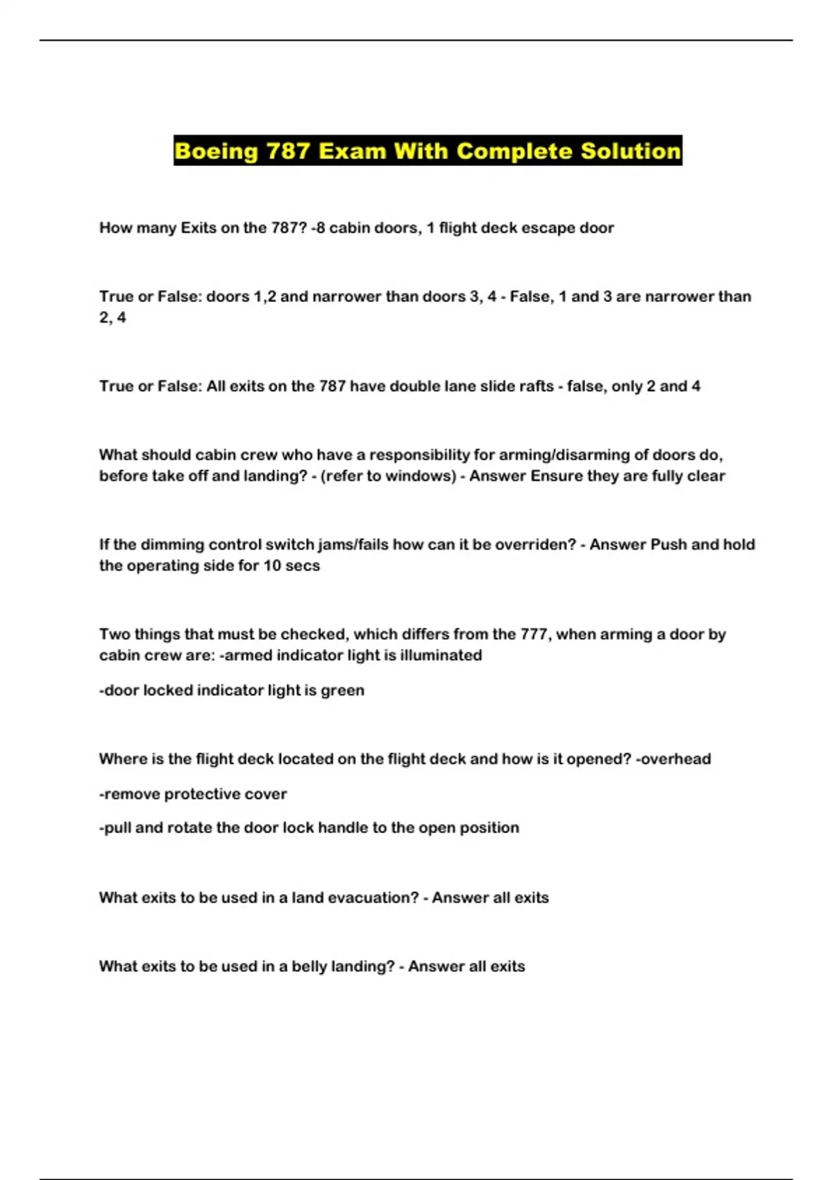 BOEING 787 PACKAGED EXAMS WITH QUESTIONS AND VERIFIED DETAILED ANSWERS ...