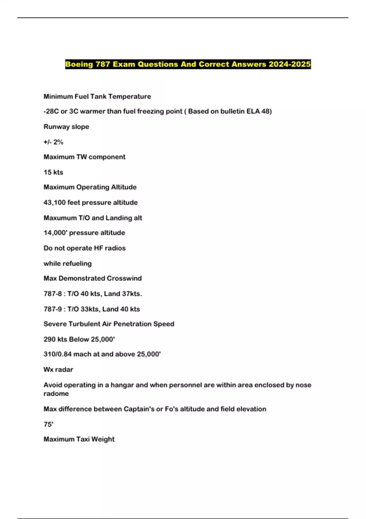 Boeing 787 Exam Questions And Correct Answers - Boeing 787 - Stuvia US