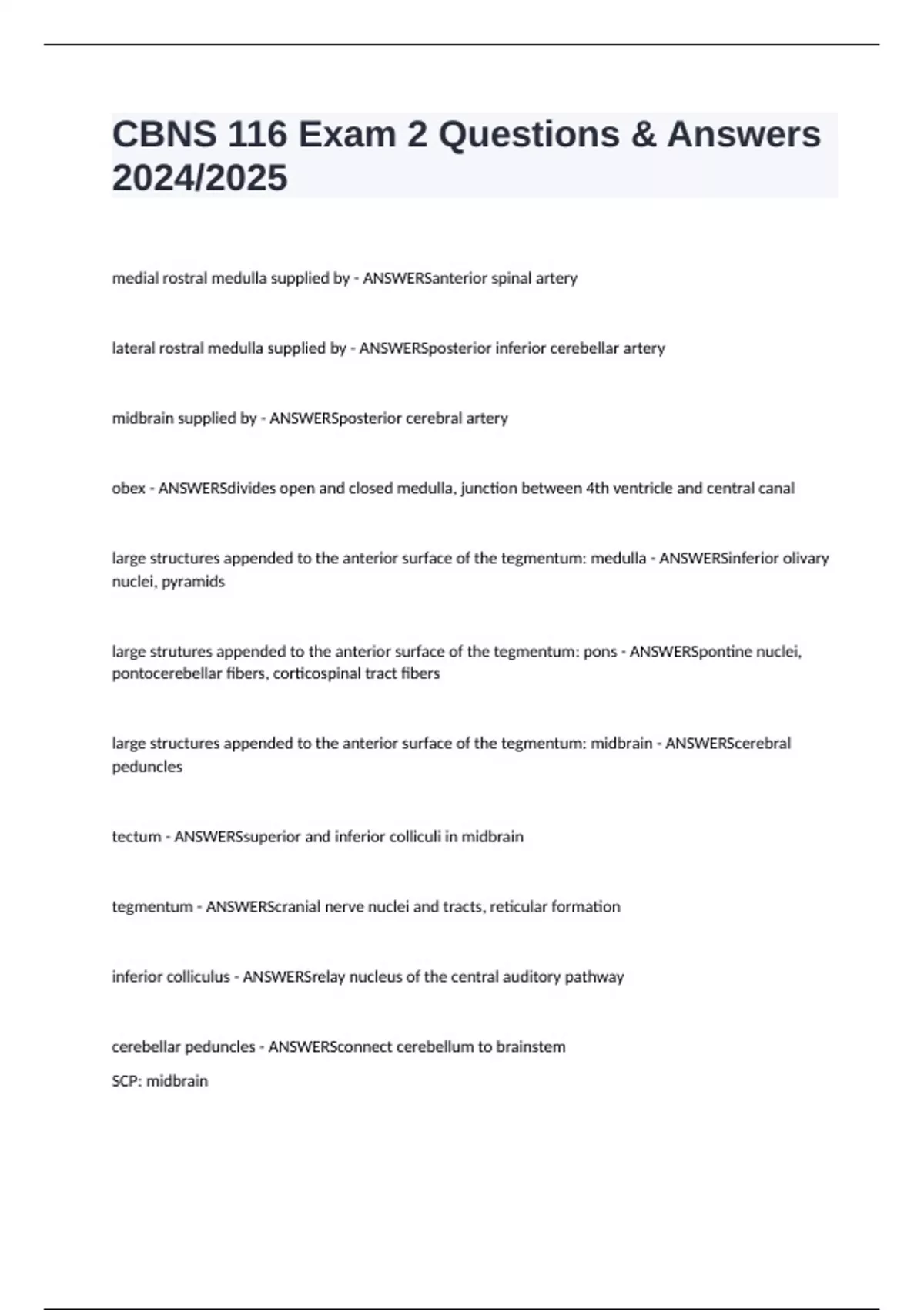 CBNS 116 Exam 2 Questions & Answers 2024/2025 - CBNS 116 - Stuvia US