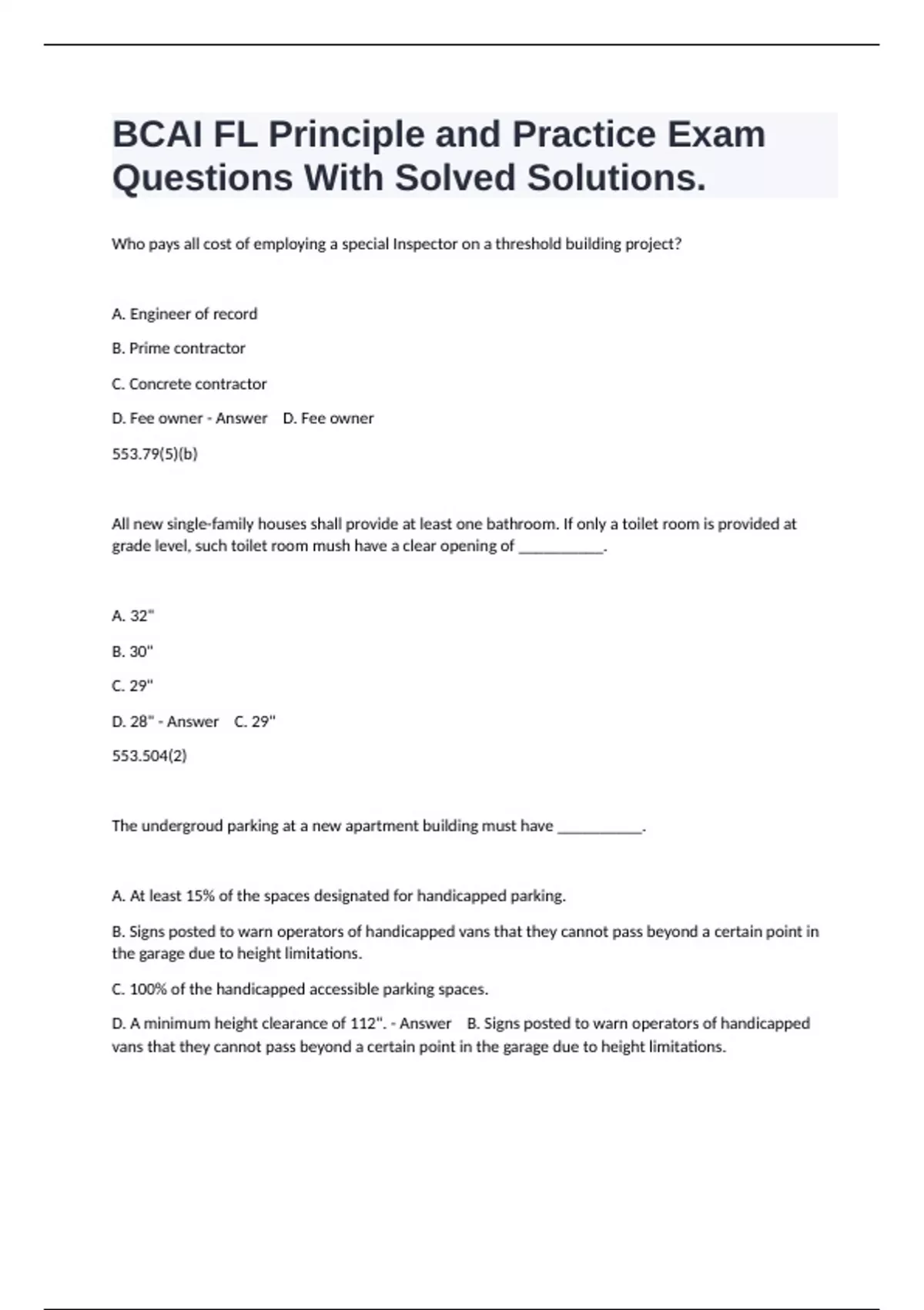 BCAI FL Principle and Practice Exam Questions With Solved Solutions ...