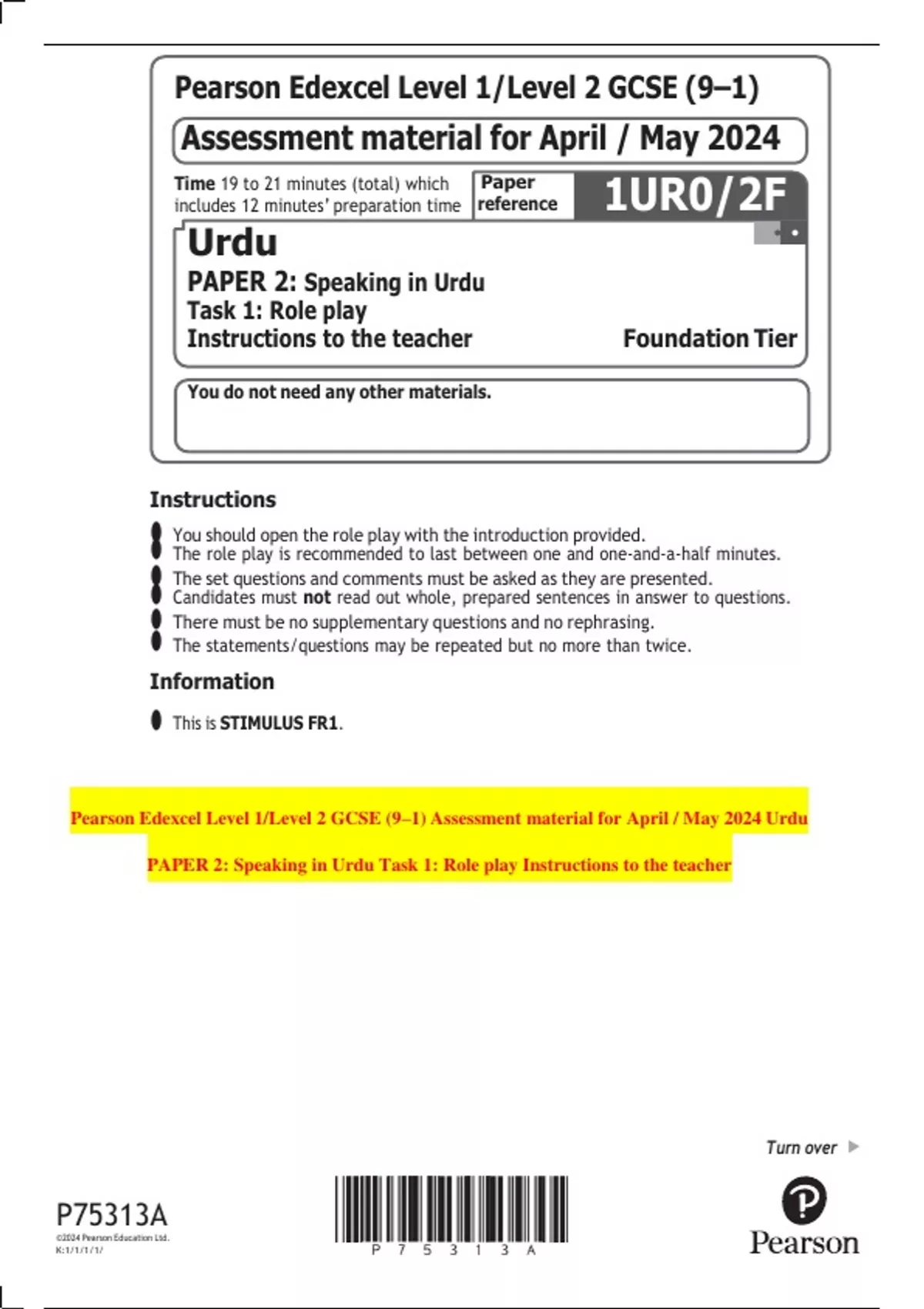 Pearson Edexcel Level 1/Level 2 GCSE (9–1) Assessment material for ...