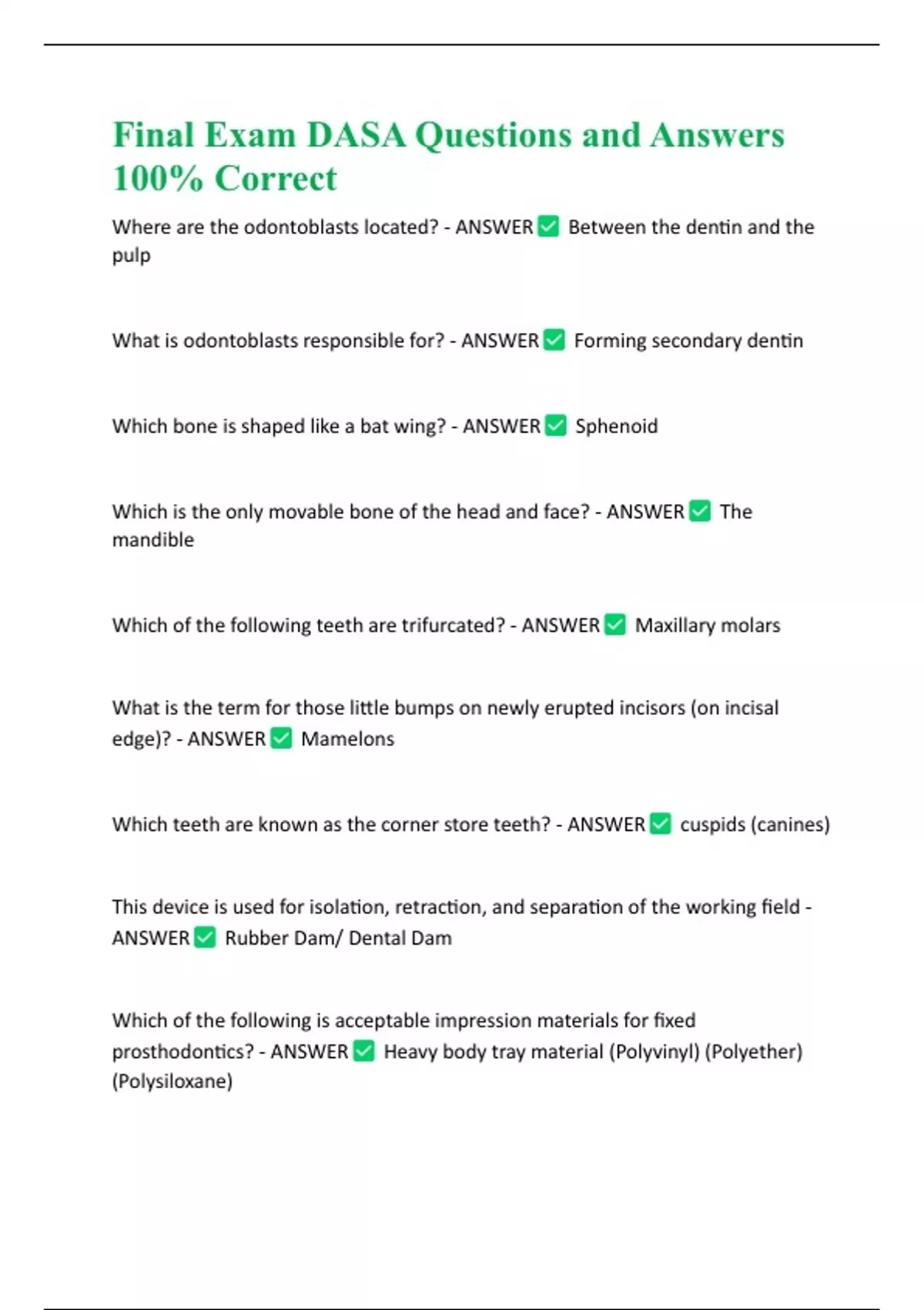 Final Exam DASA Questions and Answers 100% Correct - DASA - Stuvia US