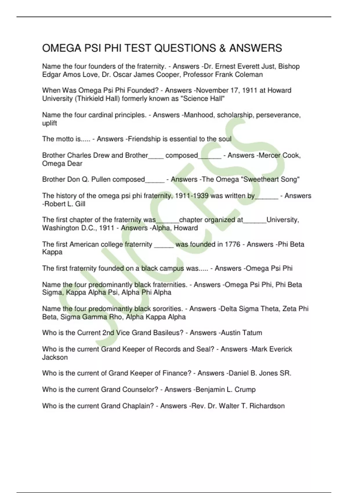 OMEGA PSI PHI TEST QUESTIONS & ANSWERS - OMEGA PSI PHI - Stuvia US