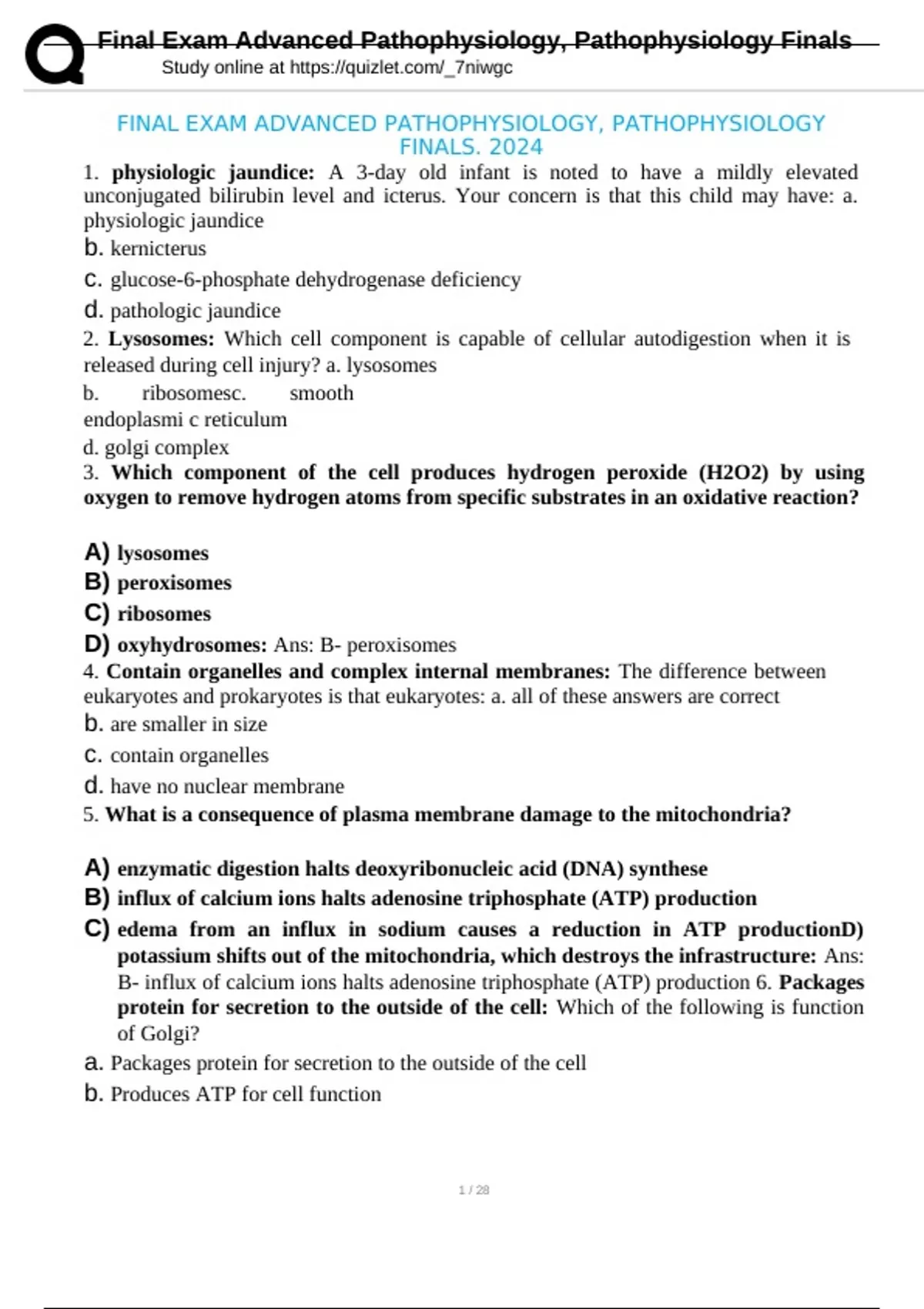 FINAL EXAM ADVANCED PATHOPHYSIOLOGY, PATHOPHYSIOLOGY FINALS. 2024 ...