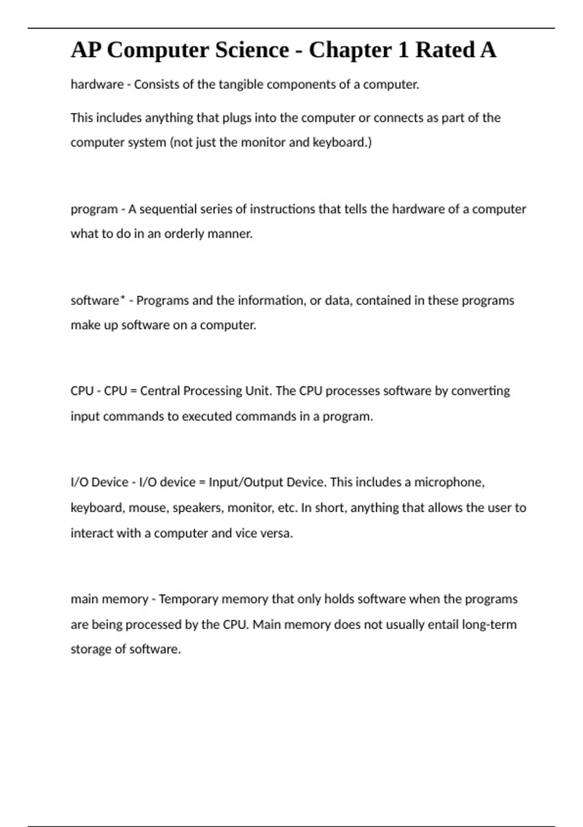 Summary AP Computer Science - Chapter 1 Rated A - AP Computer Science ...