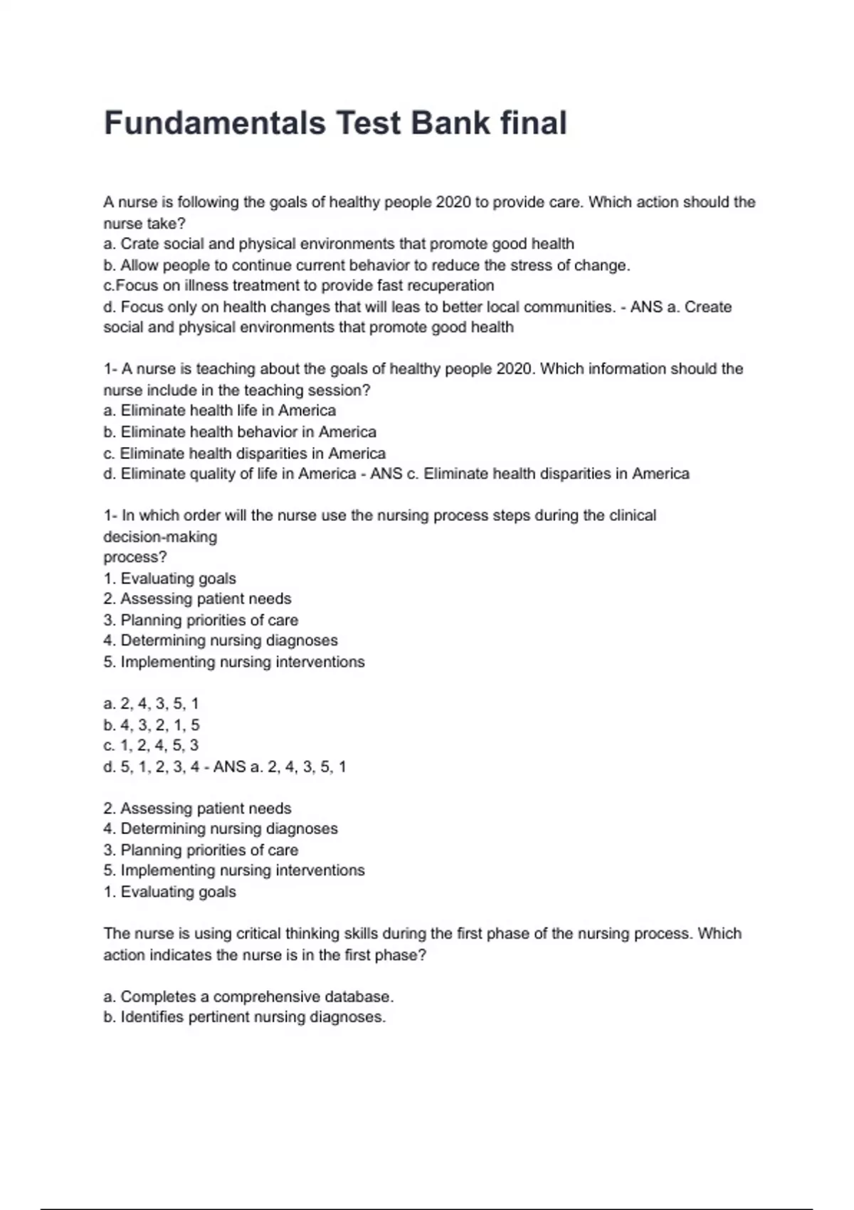 Fundamentals Test Bank final Exam 2024/2025 Questions With Verified ...