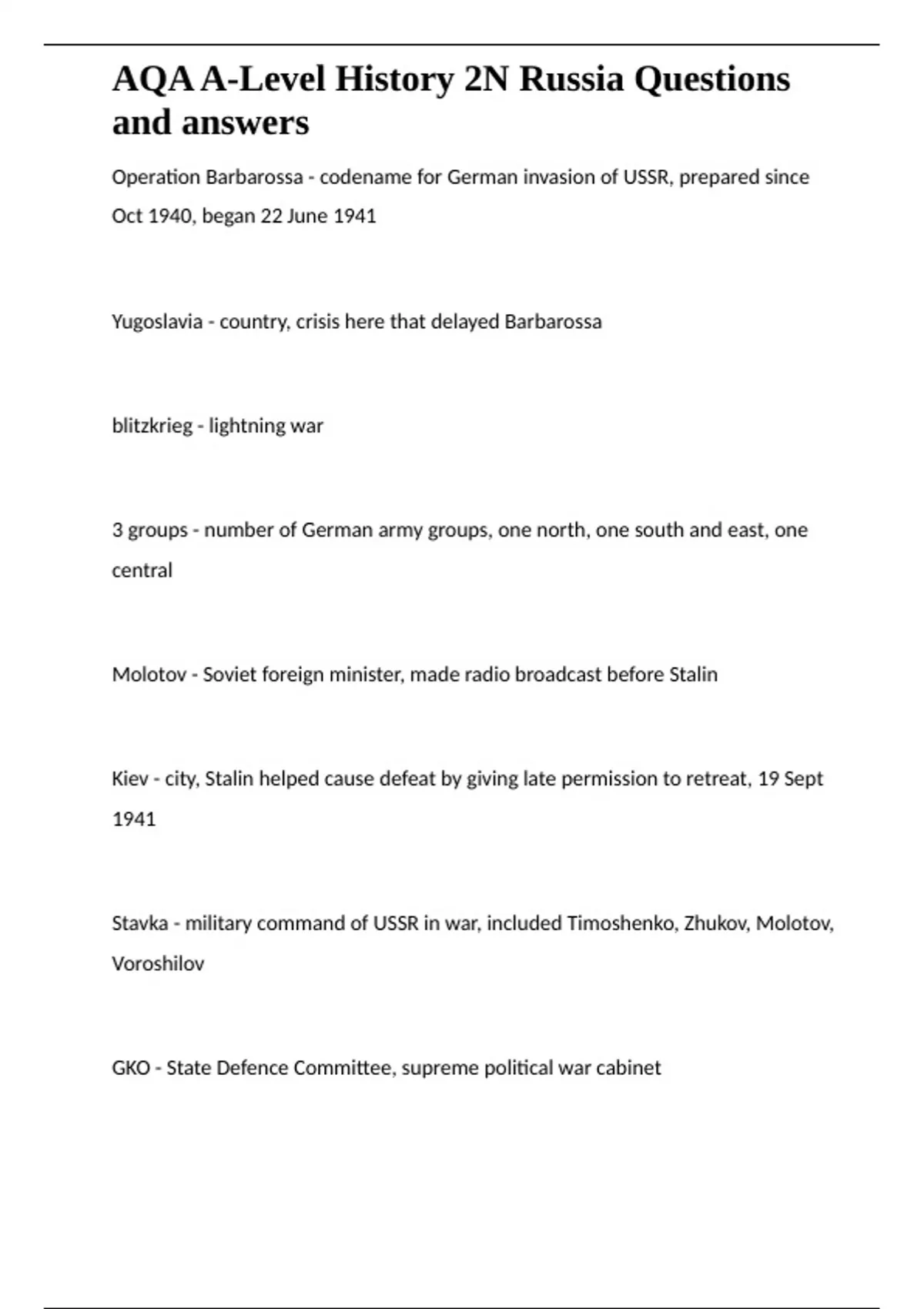 Summary AQA A-Level History 2N Russia Questions and answers - AQA A ...