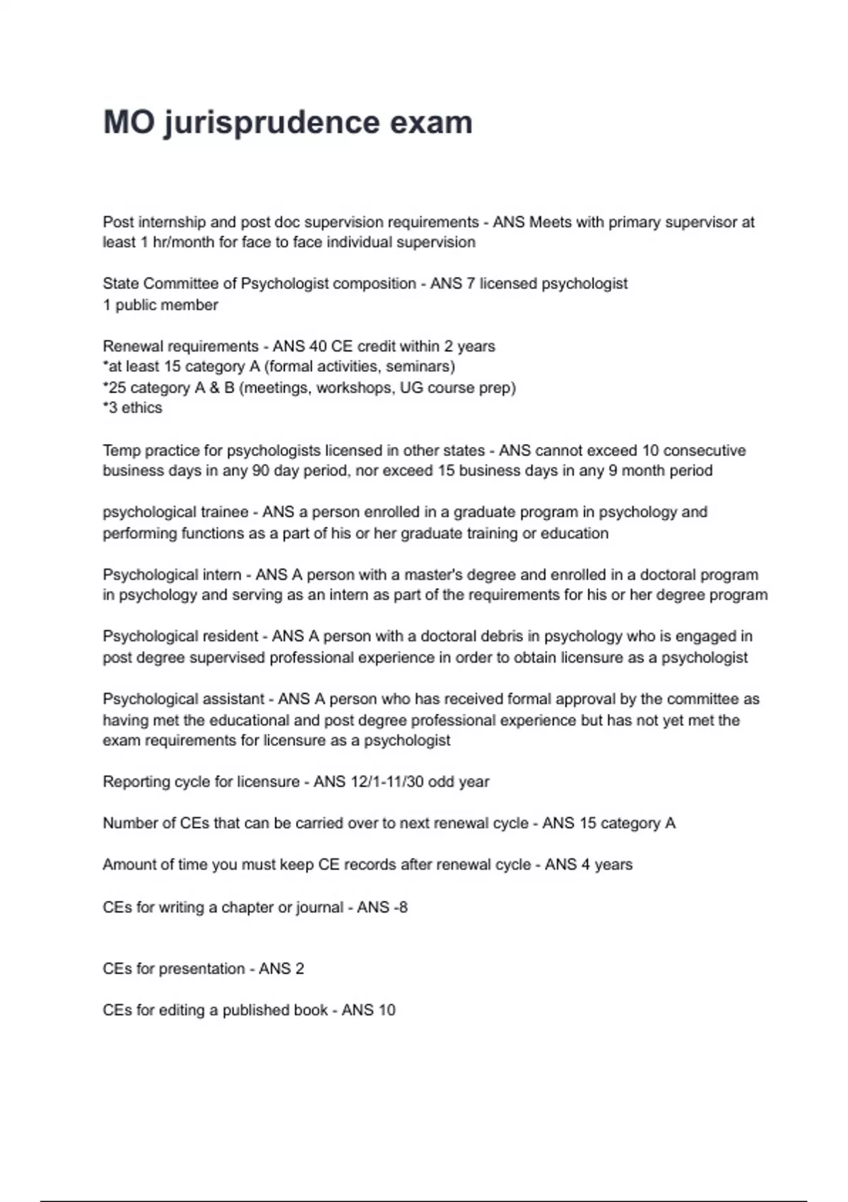 MO jurisprudence exam 2024/2025 Questions With Completed & Verified ...