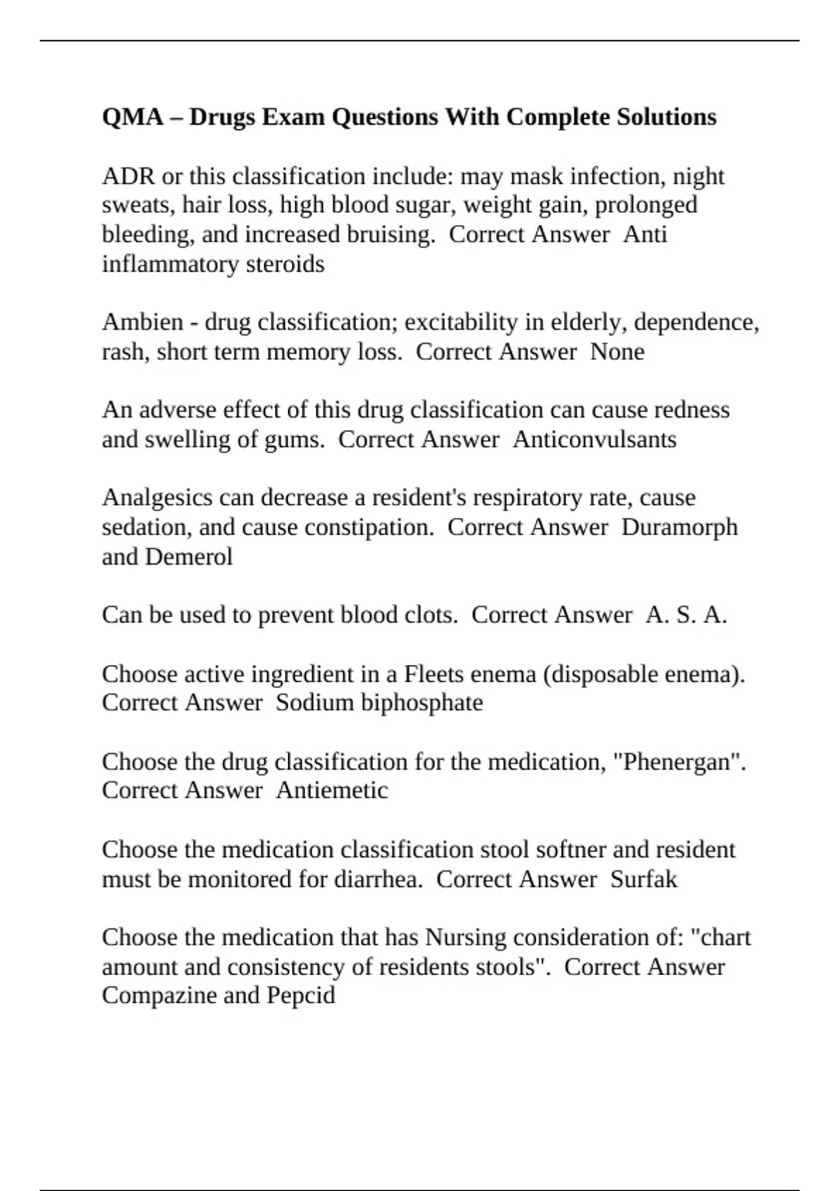 Qma Ivy Tech Community College -QMA – Drugs Exam Questions With ...