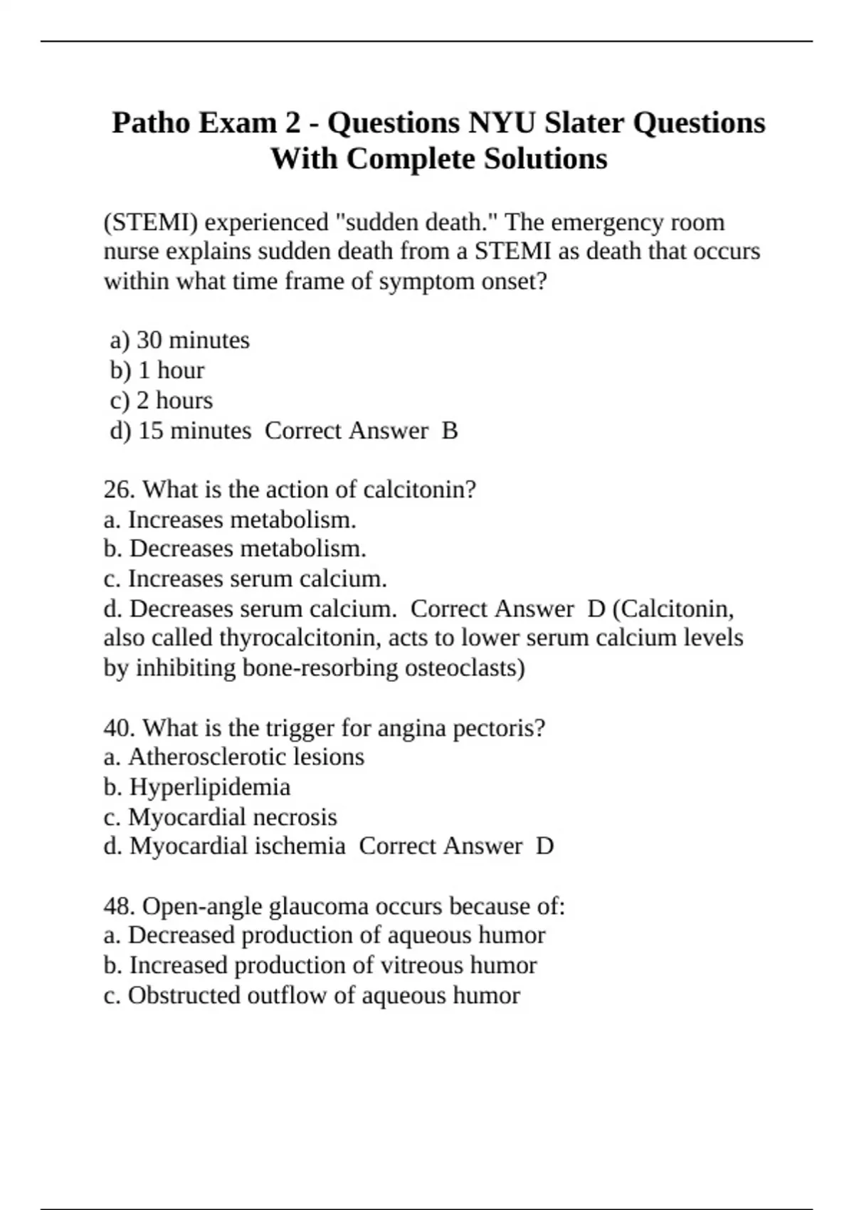 Patho Exam 2 - Questions NYU Slater Questions With Complete Solutions ...