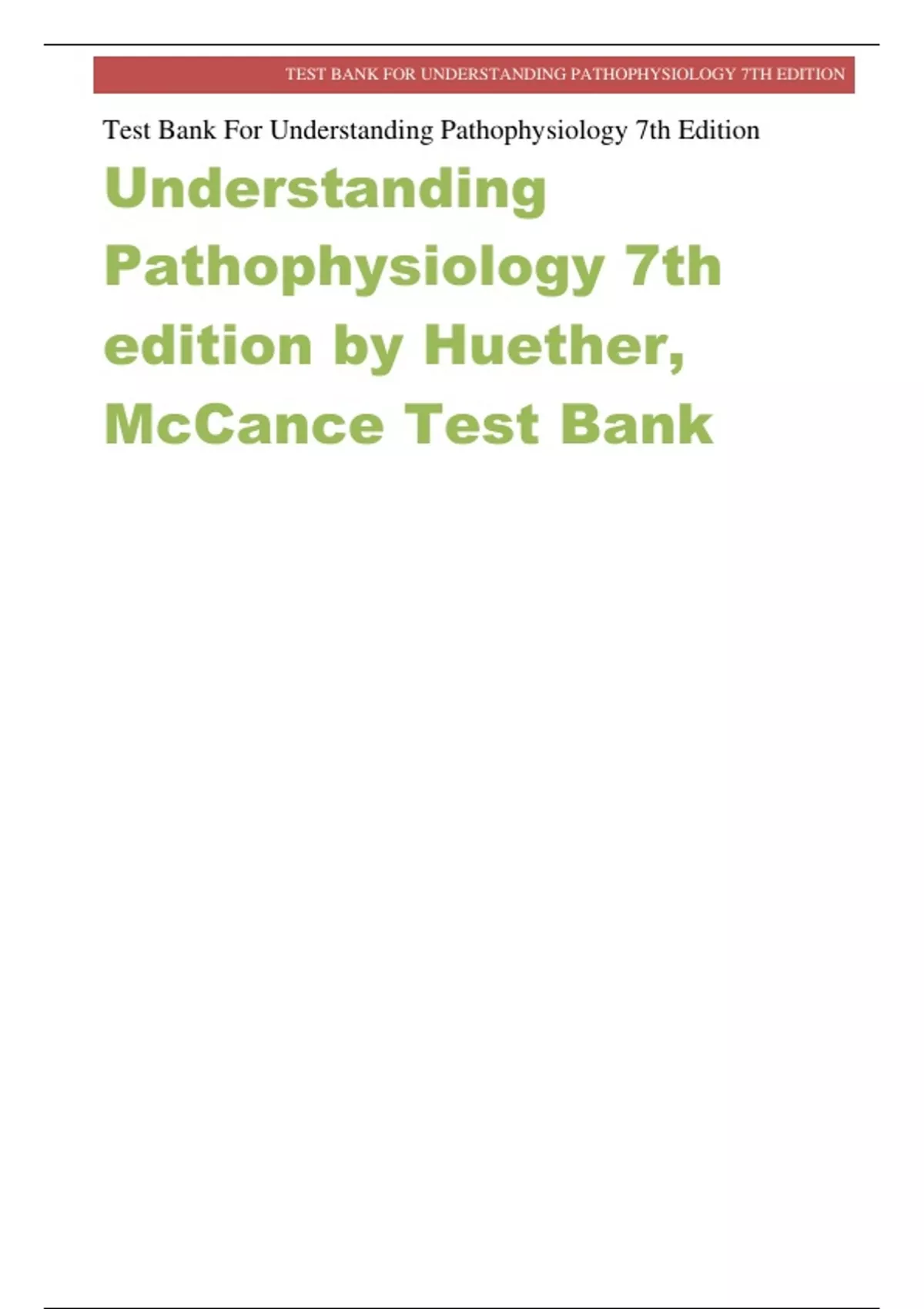 Test Bank Understanding Pathophysiology 7th Edition by Sue Huether ...