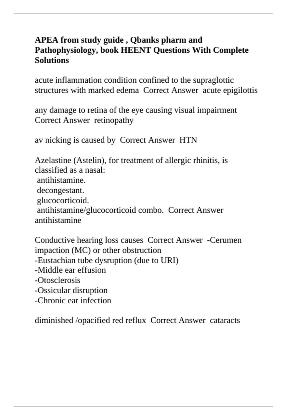 APEA from study guide , Qbanks pharm and Pathophysiology, book HEENT ...