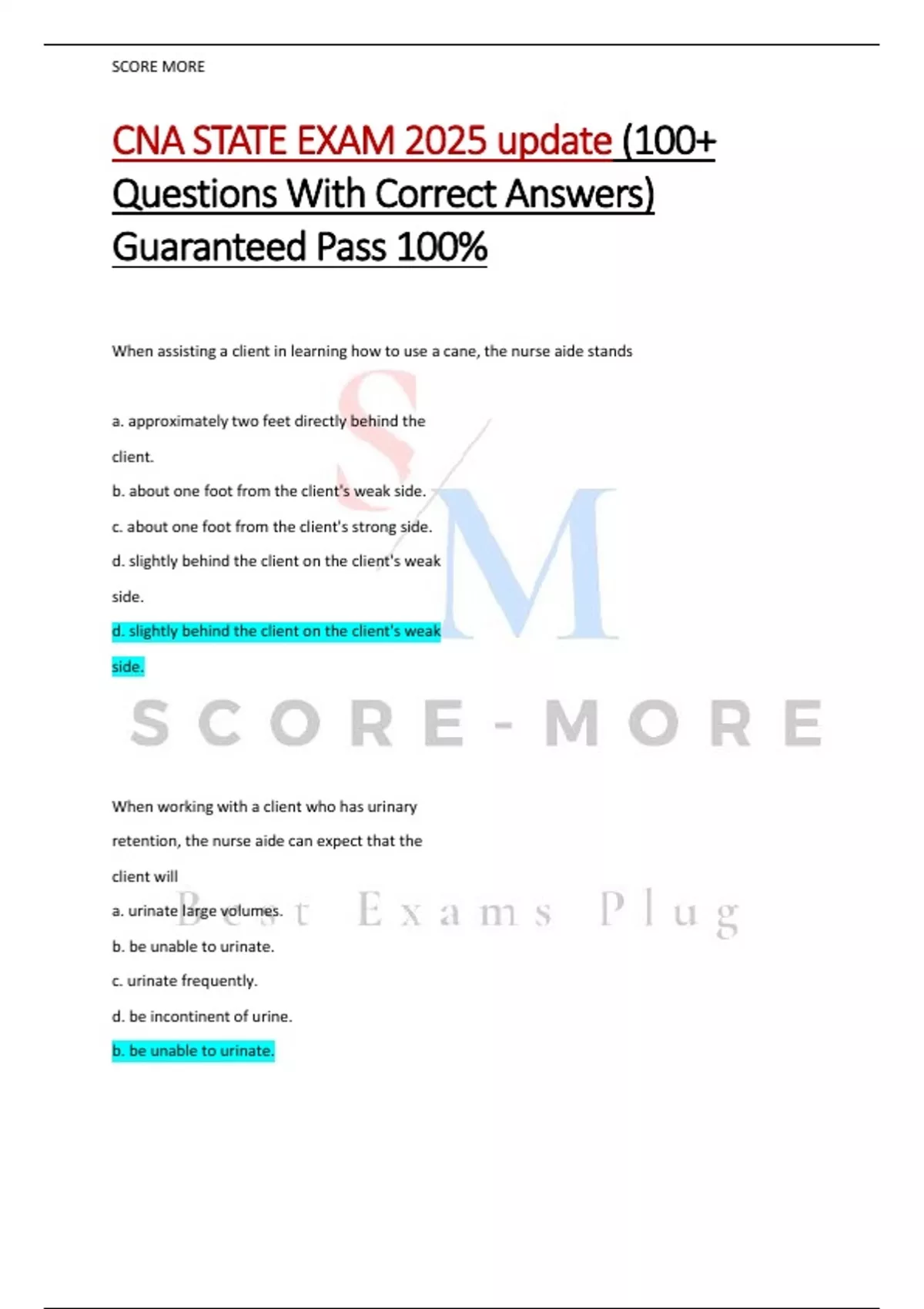 CNA STATE EXAM 2025 update (100+ Questions With Correct Answers ...