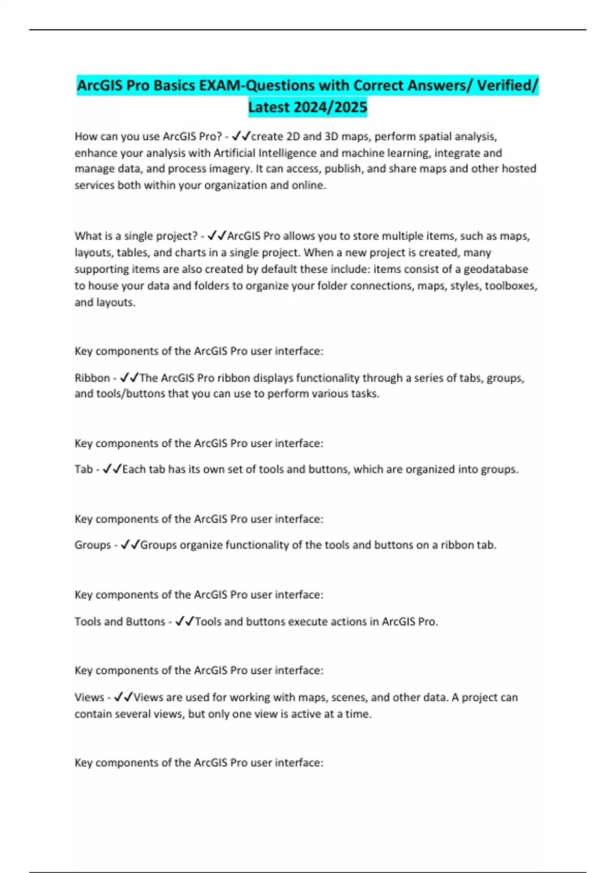 ArcGIS Pro Basics EXAM-Questions with Correct Answers/ Verified/ Latest ...