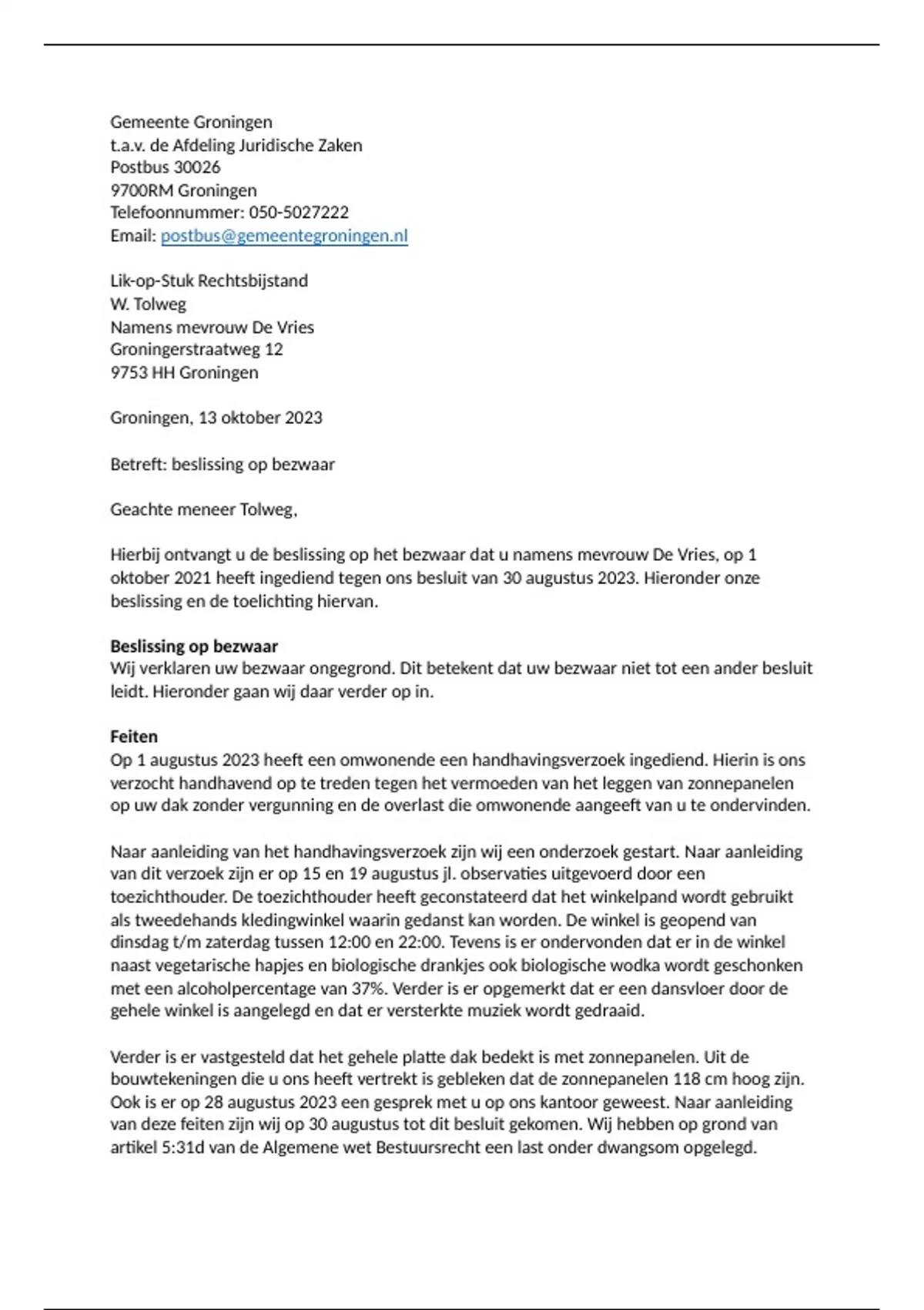 Voorbeeld beslissing op bezwaar - Jurist in bestuur 2 (REVH20JIB2 ...