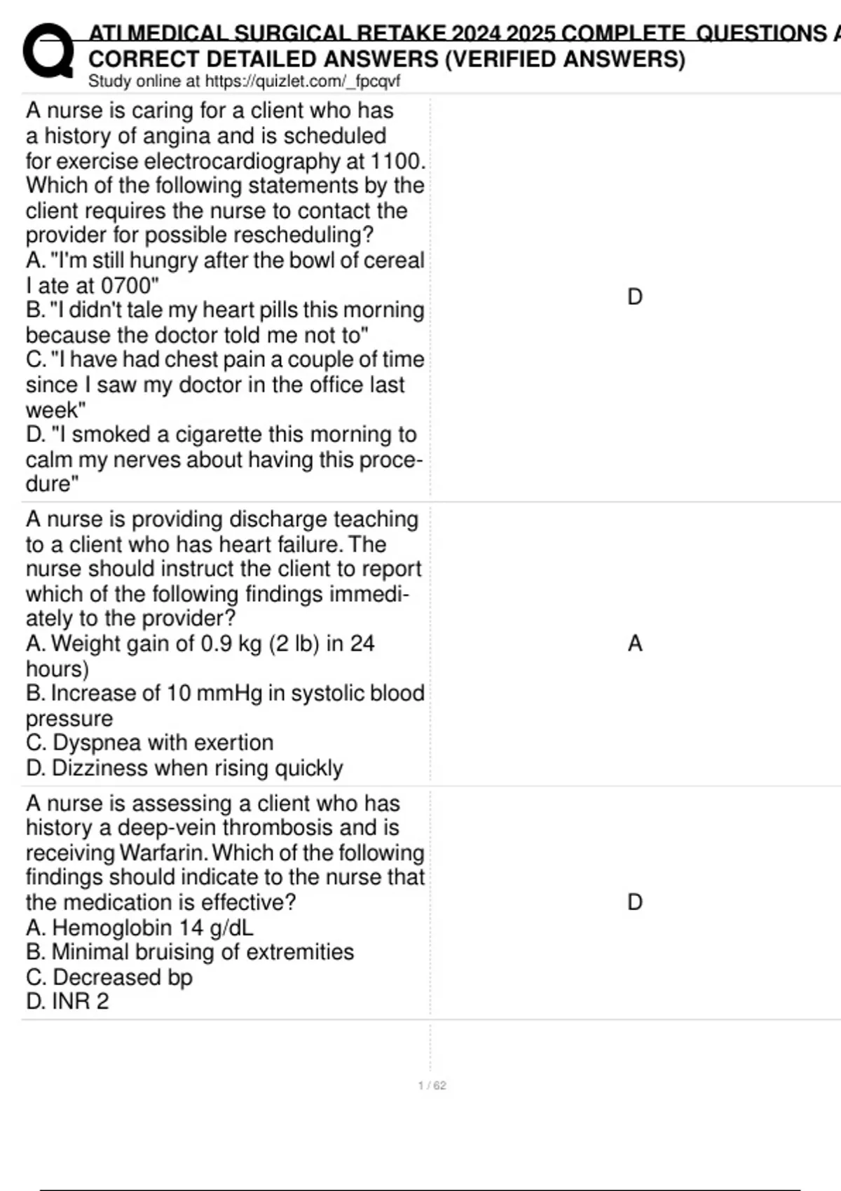 ATI MEDICAL SURGICAL EXAM COMPLETE QUESTIONS AND CORRECT DETAILED ...