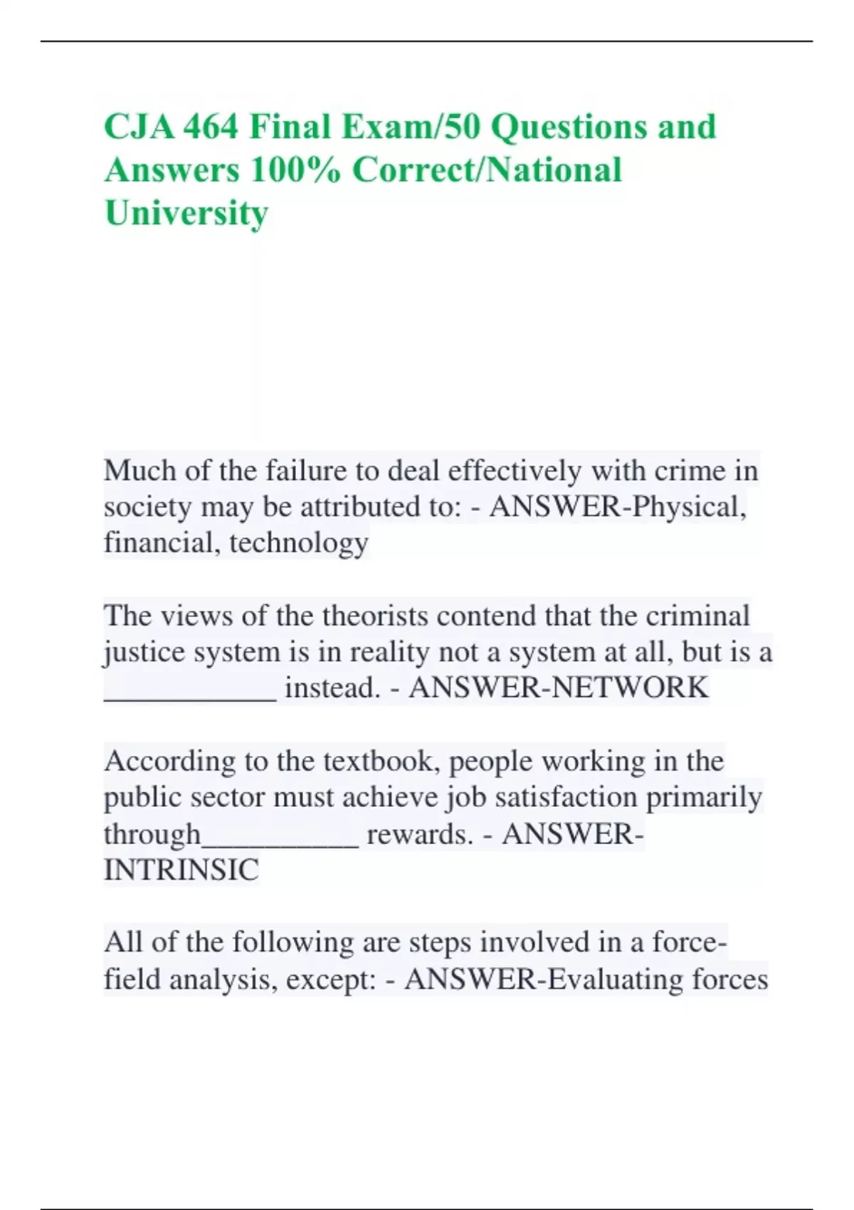 CJA 464 Final Exam/50 Questions and Answers 100% Correct/National University - CJA 464 F - Stuvia US
