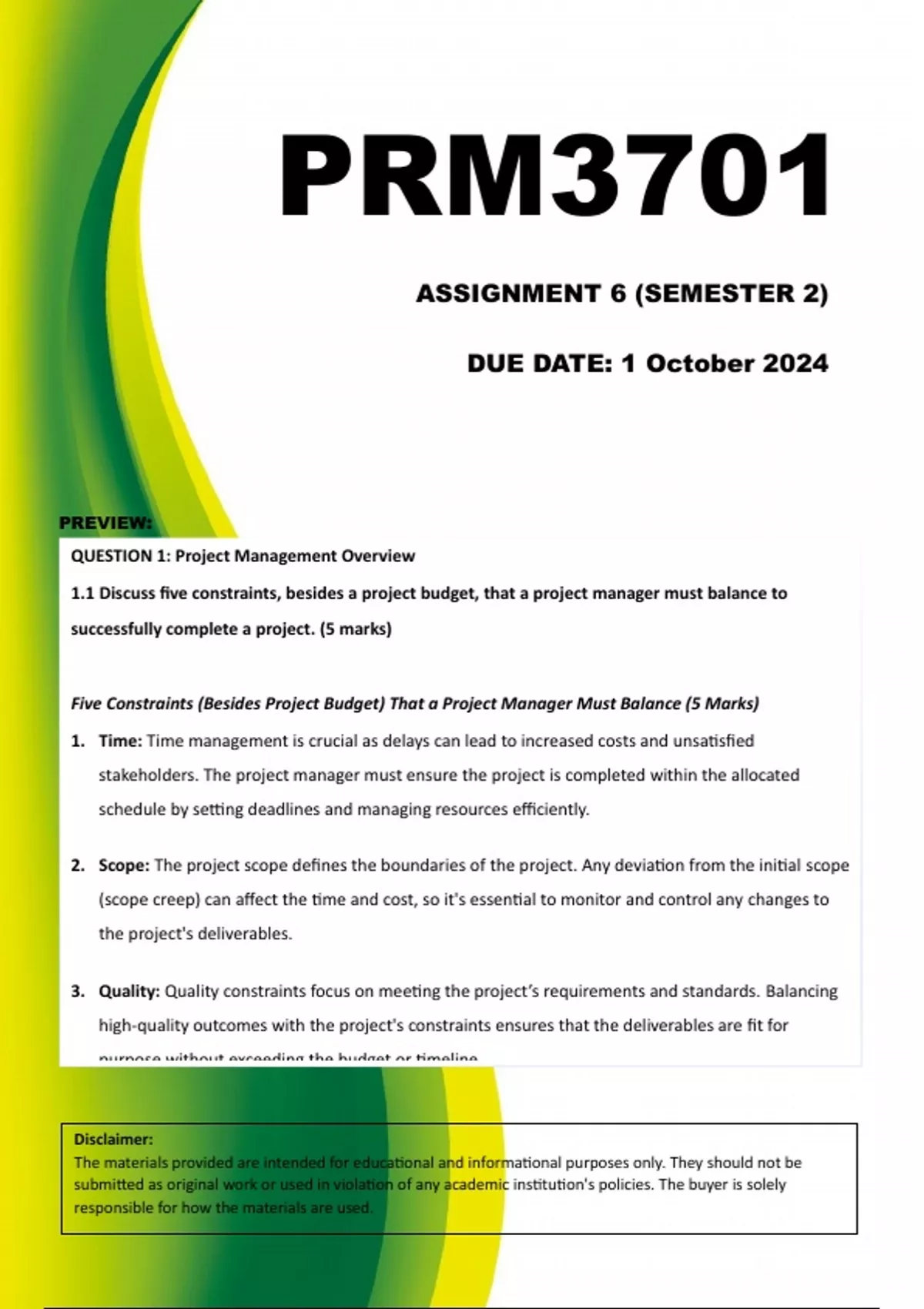 PRM3701 Assignment 6 (COMPLETE ANSWERS) Semester 2 2024 (705306) - DUE ...