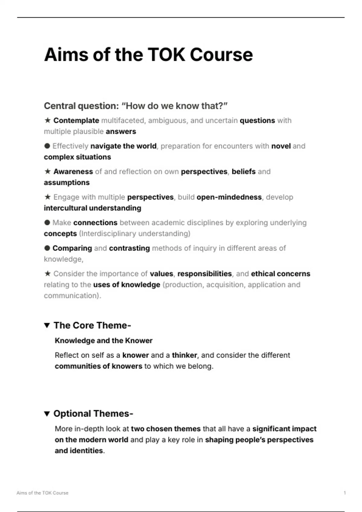 Summary IB Theory of Knowledge Course Breakdown - Theory of Knowledge ...