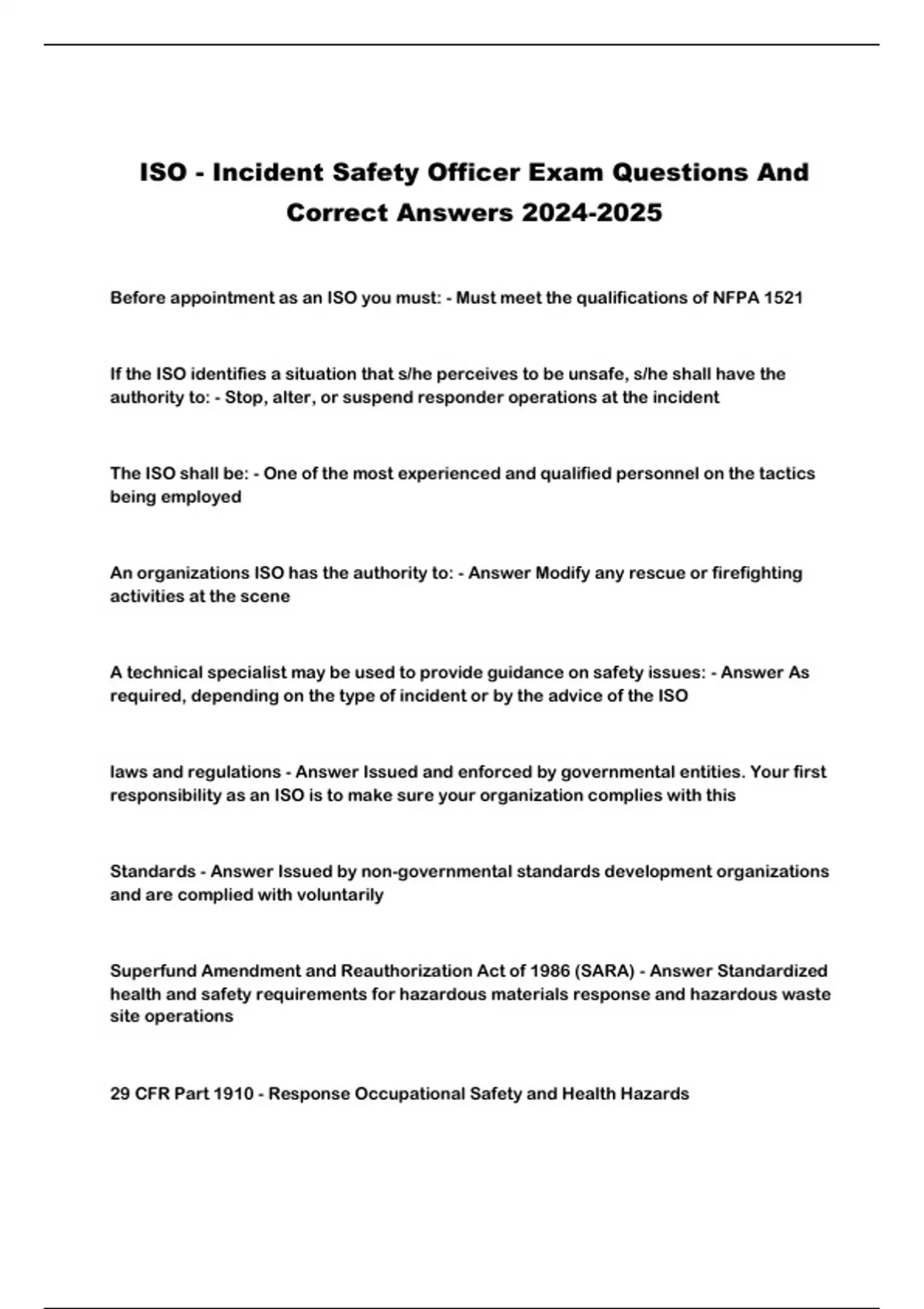 ISO - Incident Safety Officer Exam Questions And Correct Answers - ISO ...