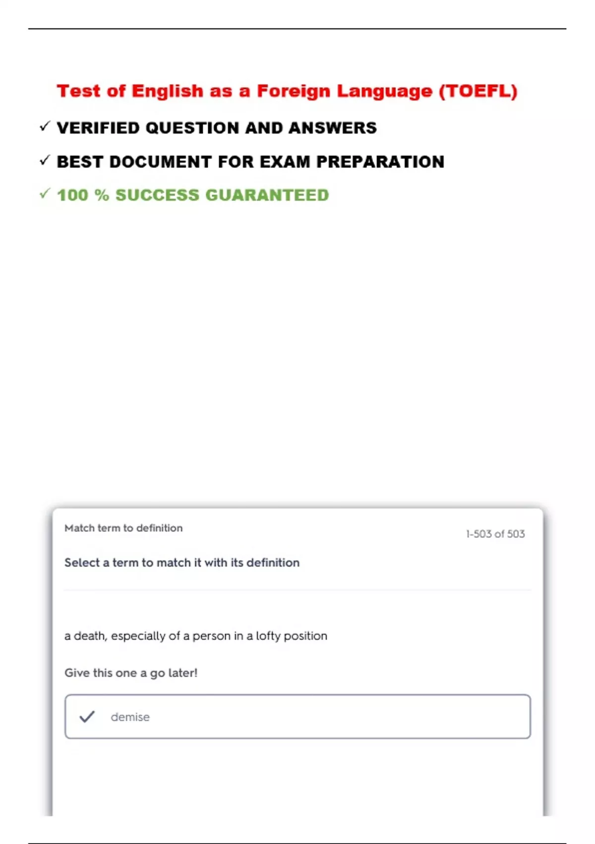 503 TOEFL Words with Correct Meaning for the 2024 Exam - TOEFL - Stuvia US
