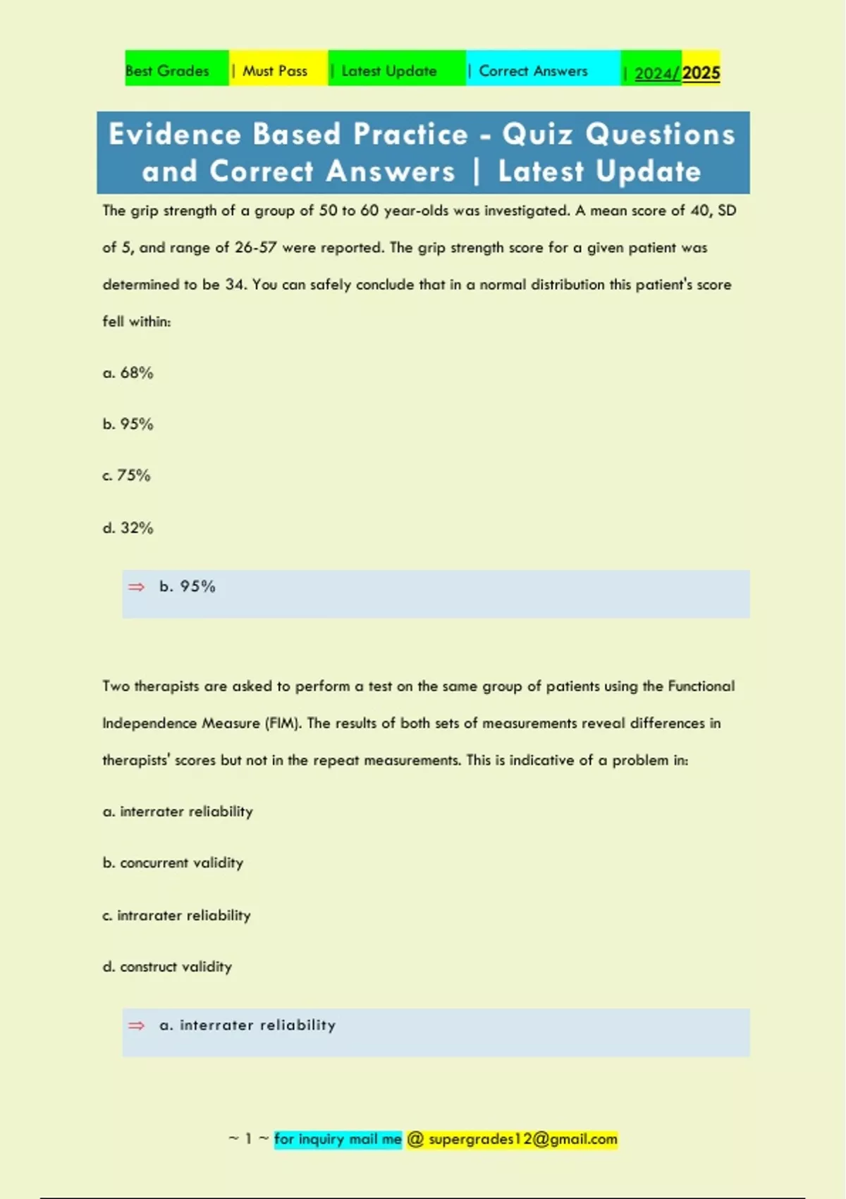 Evidence Based Practice - Quiz Questions and Correct Answers | Latest ...