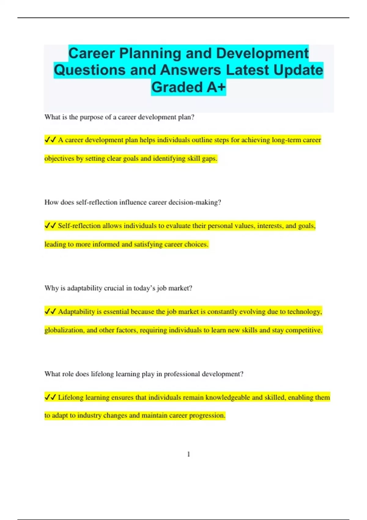 Career Planning and Development Questions and Answers Latest Update ...