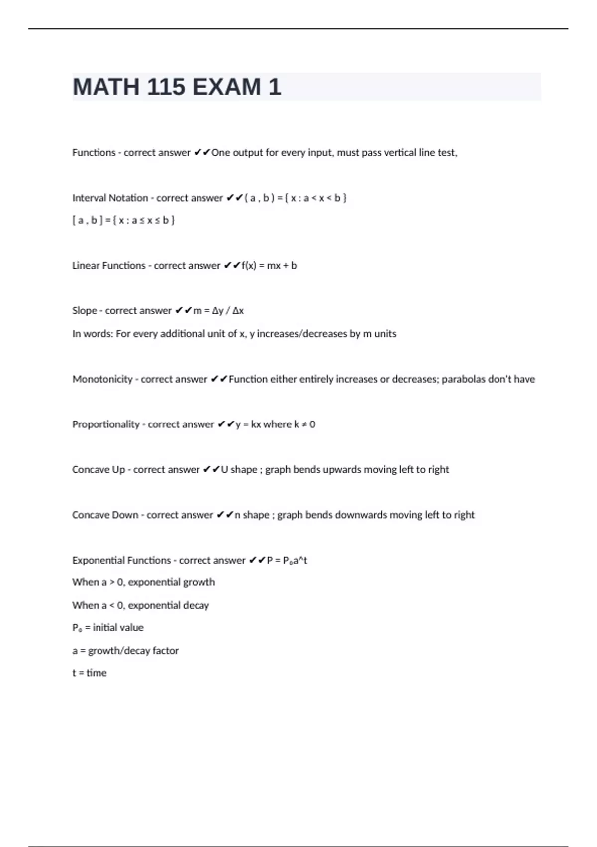 MATH 115 EXAM 1 questions with correct answers - MATH 115 - Stuvia US