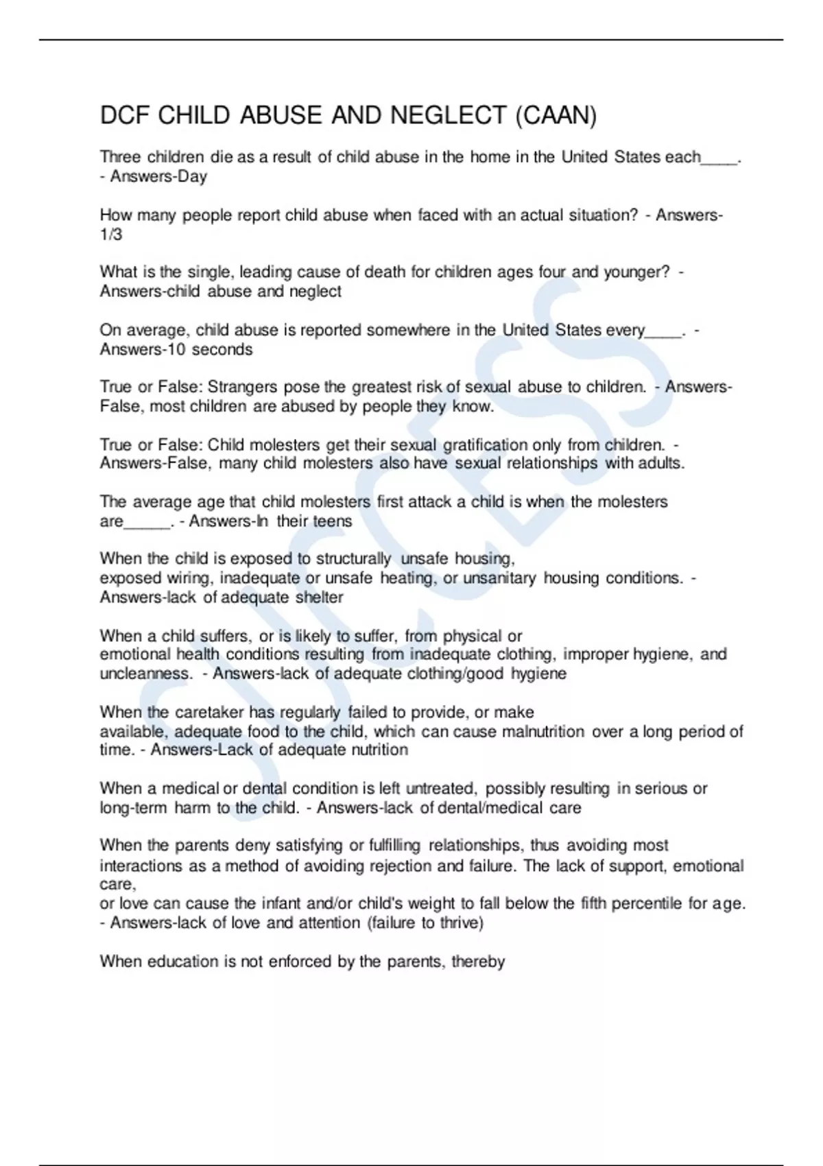 DCF CHILD ABUSE AND NEGLECT (CAAN) - CAAN - Stuvia US