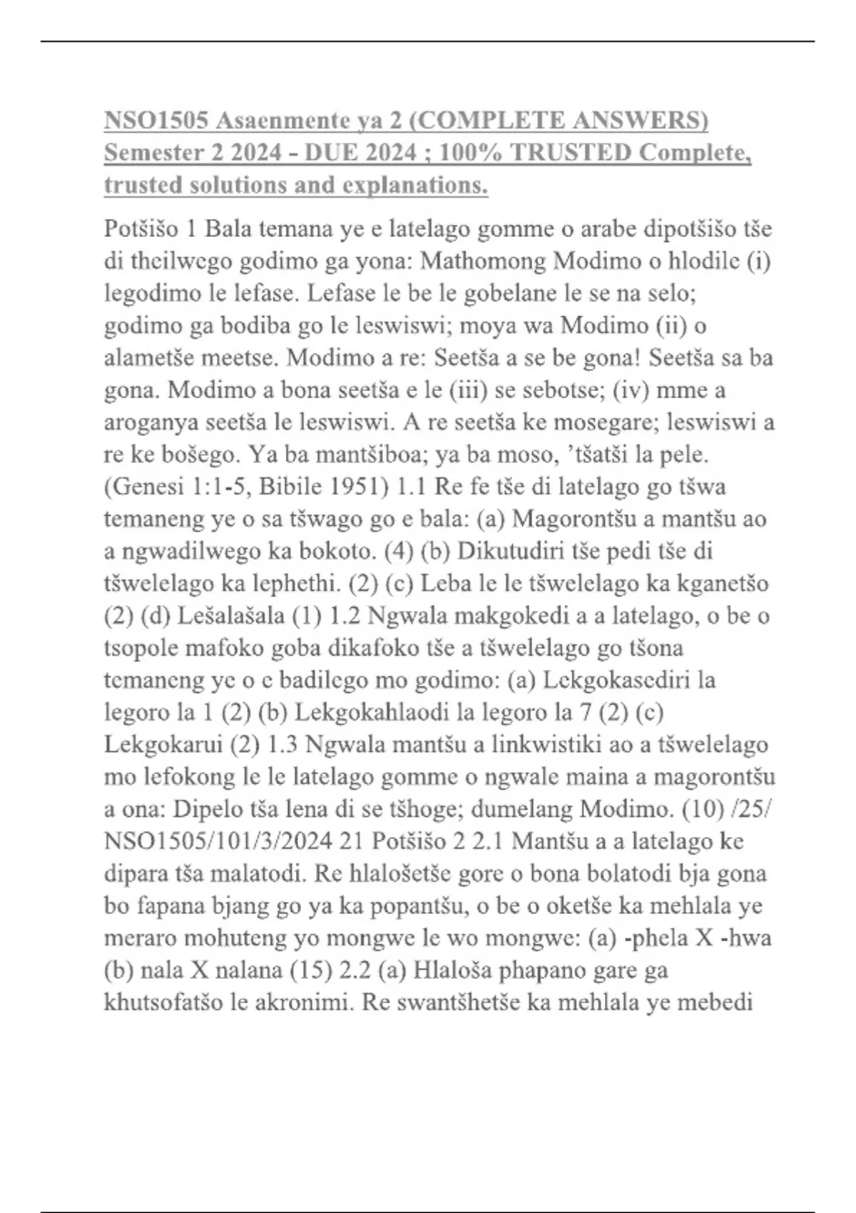 NSO1505 Asaenmente ya 2 (COMPLETE ANSWERS) Semester 2 2024 - DUE 2024 University Of South Africa ...