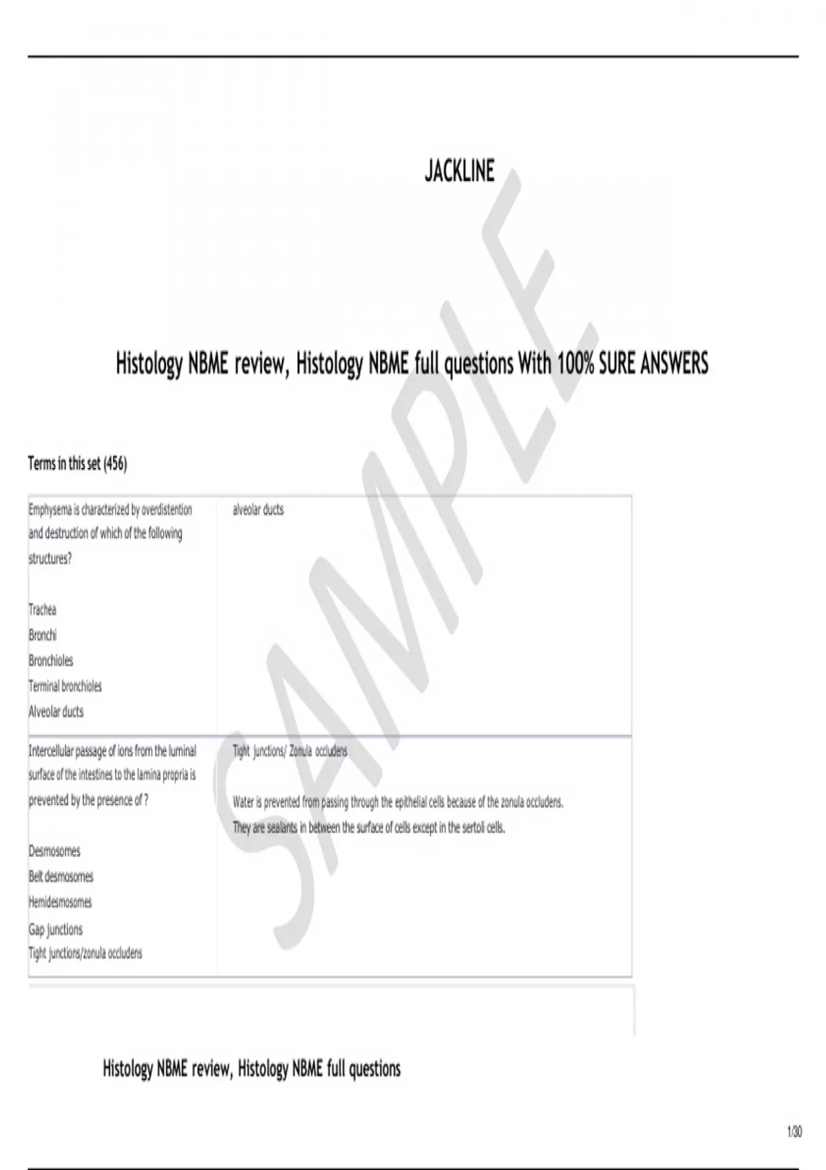Histology NBME review, Histology NBME full questions With 100% SURE ...