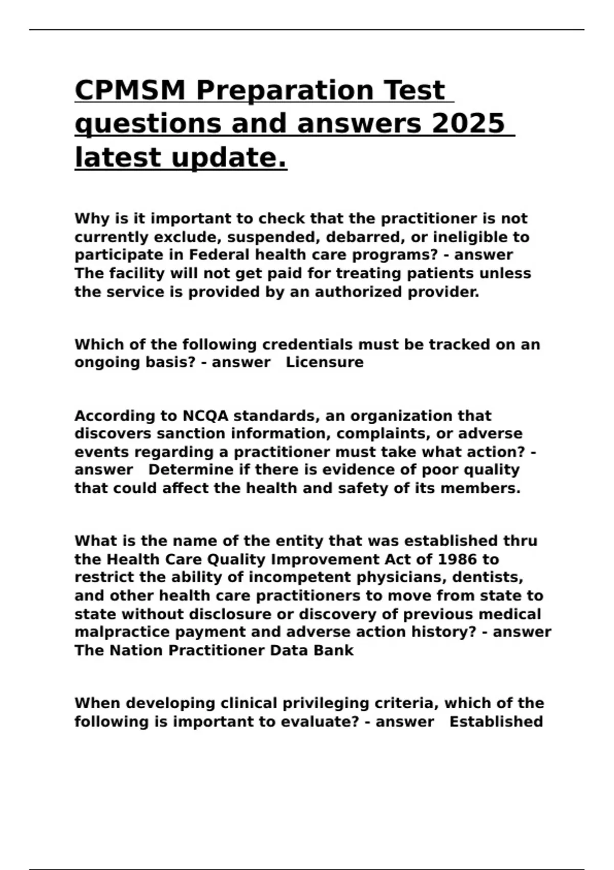 CPMSM Preparation Test questions and answers 2025 latest update ...