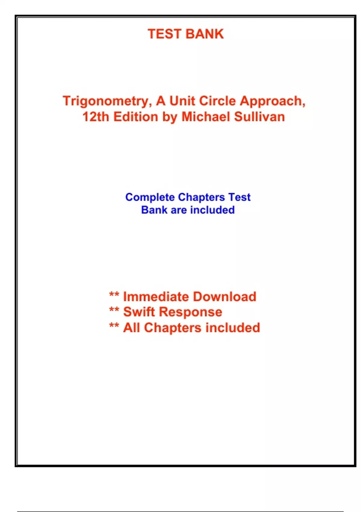 Test Bank for Trigonometry, A Unit Circle Approach, 12th Edition by ...