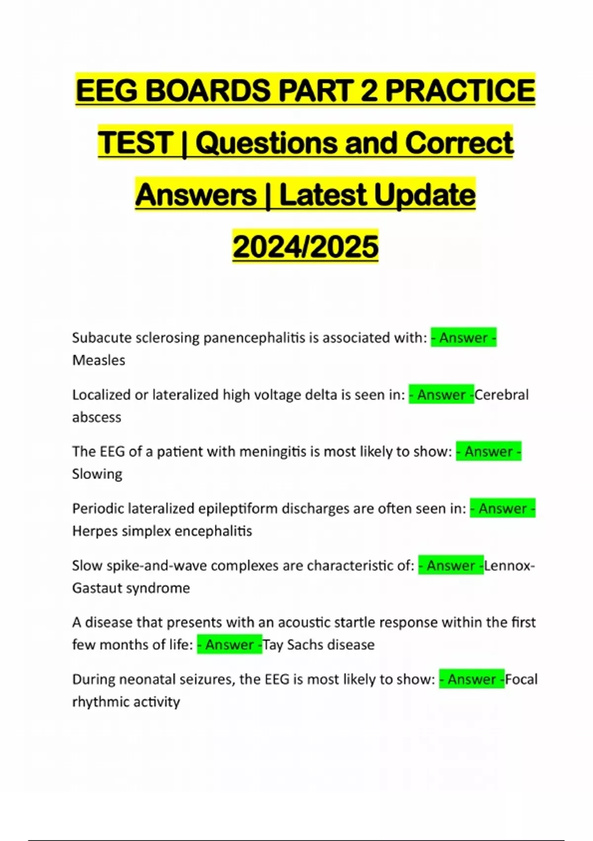 EEG BOARDS PART 2 PRACTICE TEST | Questions and Correct Answers ...