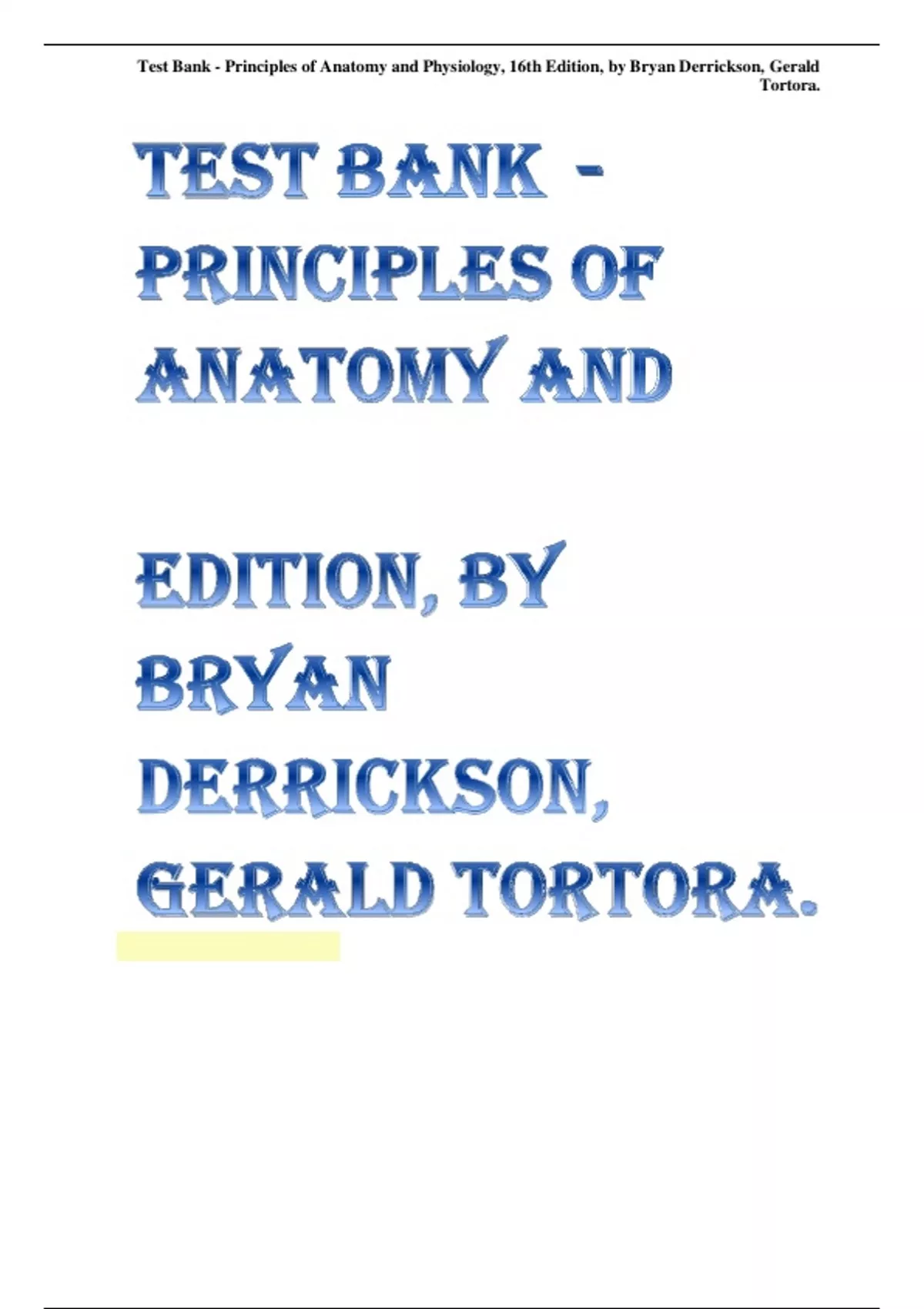 Test Bank Principles of Anatomy and Physiology 16th Edition Tortora All ...