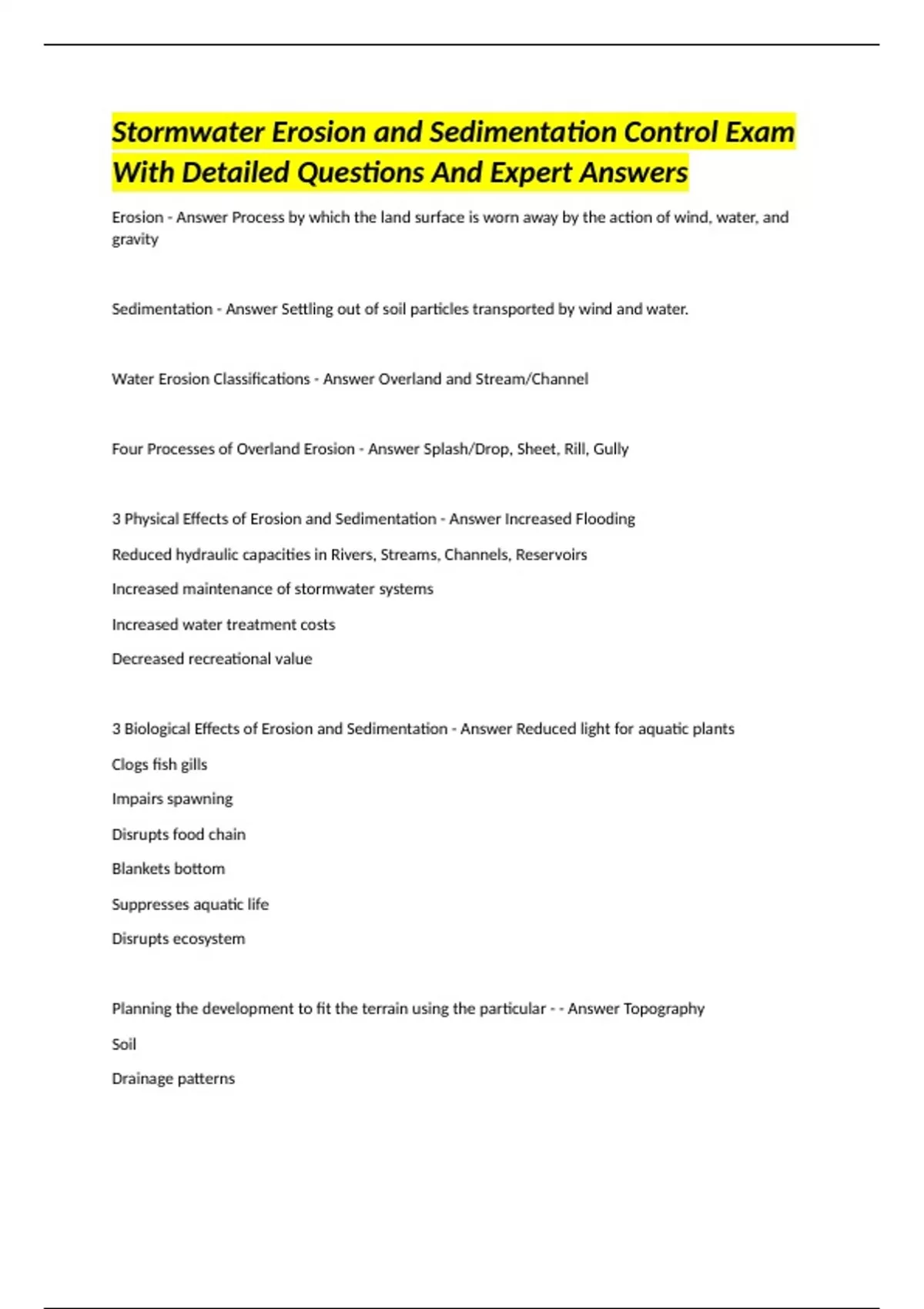 Erosion and Sediment Control Exam Bundle - Stuvia US