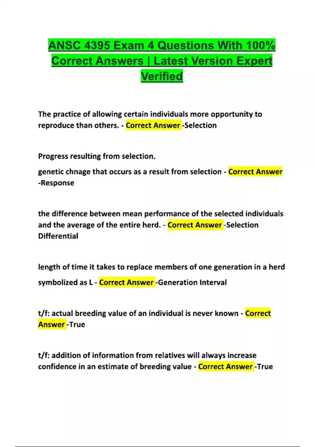 ANSC 4395 Exam 4 Questions With 100% Correct Answers | Latest Version ...