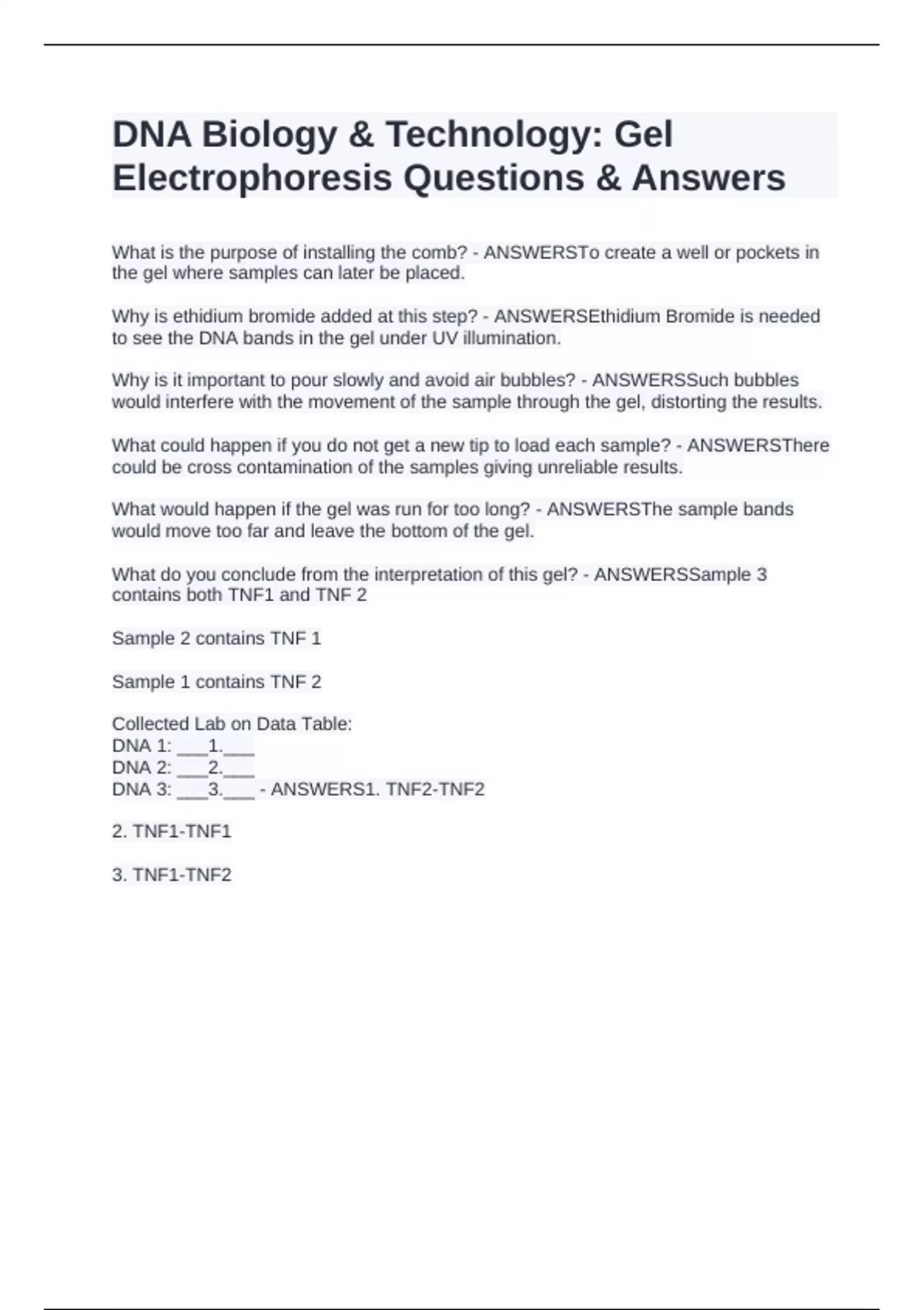 DNA Biology & Technology: Gel Electrophoresis Questions & Answers - DNA ...