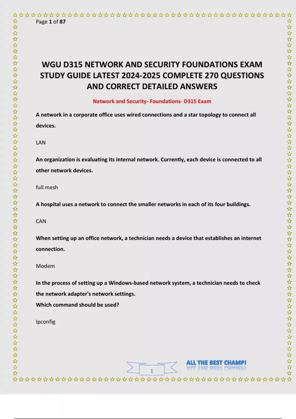 WGU D315 NETWORK AND SECURITY FOUNDATIONS EXAM STUDY GUIDE LATEST ...