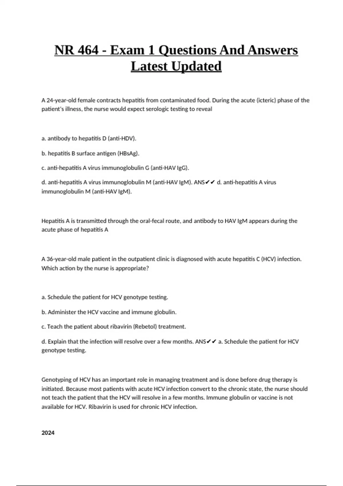 NR 464 - Exam 1 Questions And Answers Latest Updated - NR 464 - Stuvia US