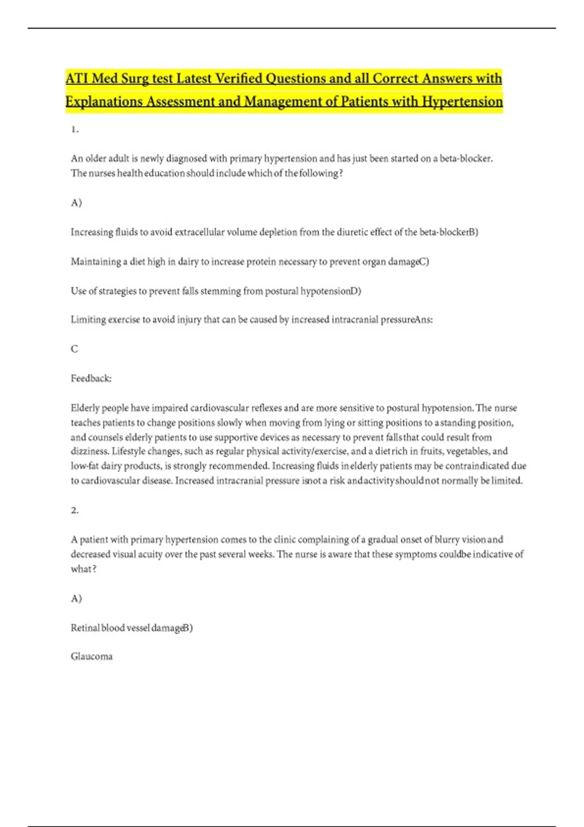 ATI Med Surg test Latest 2024/2025 Verified Questions and all Correct ...