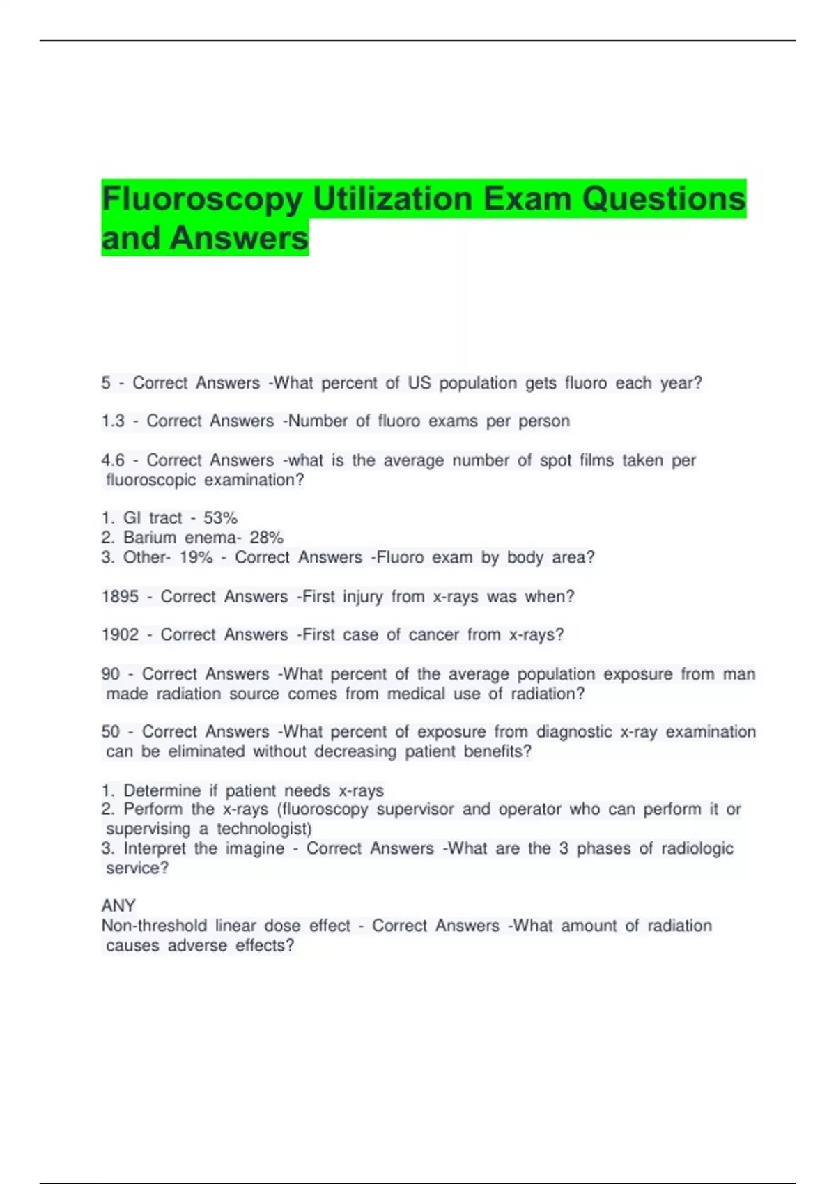 Fluoroscopy Utilization Exam Questions and Answers - California ...