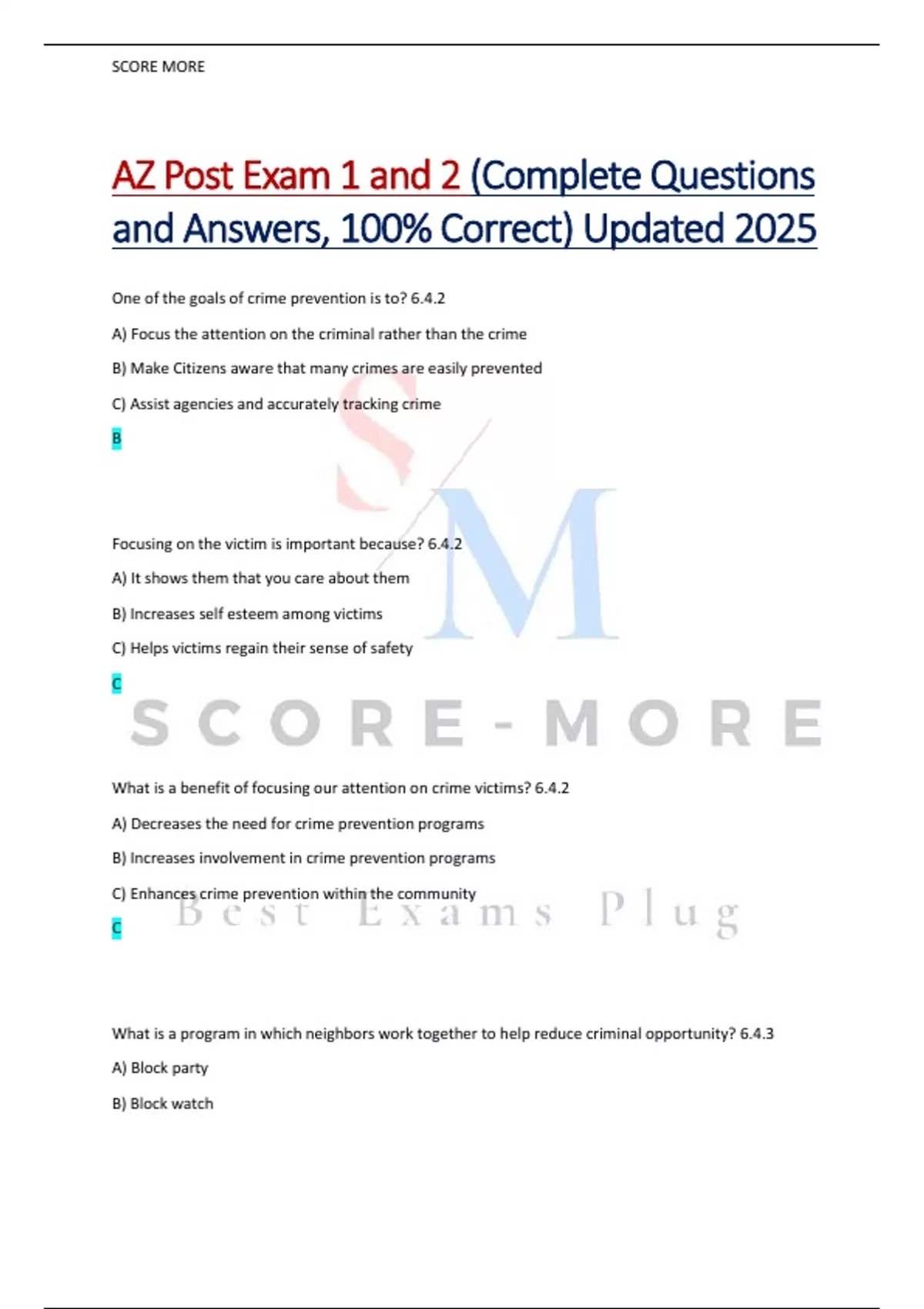 AZ Post Exam 1 and 2 (Complete Questions and Answers, 100% Correct ...