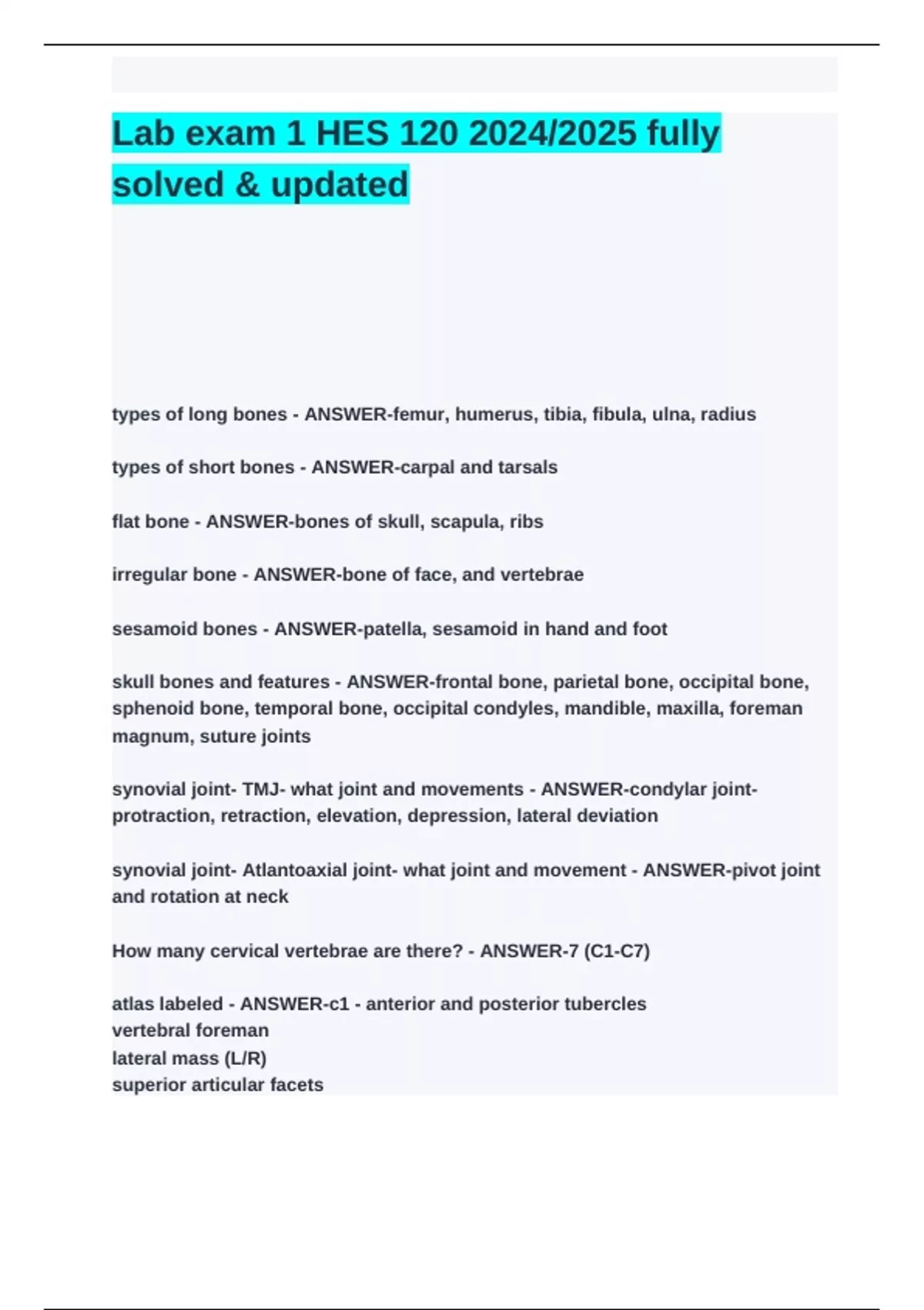 Lab exam 1 HES 120 2024_2025 fully solved & updated - Lab science - Stuvia US