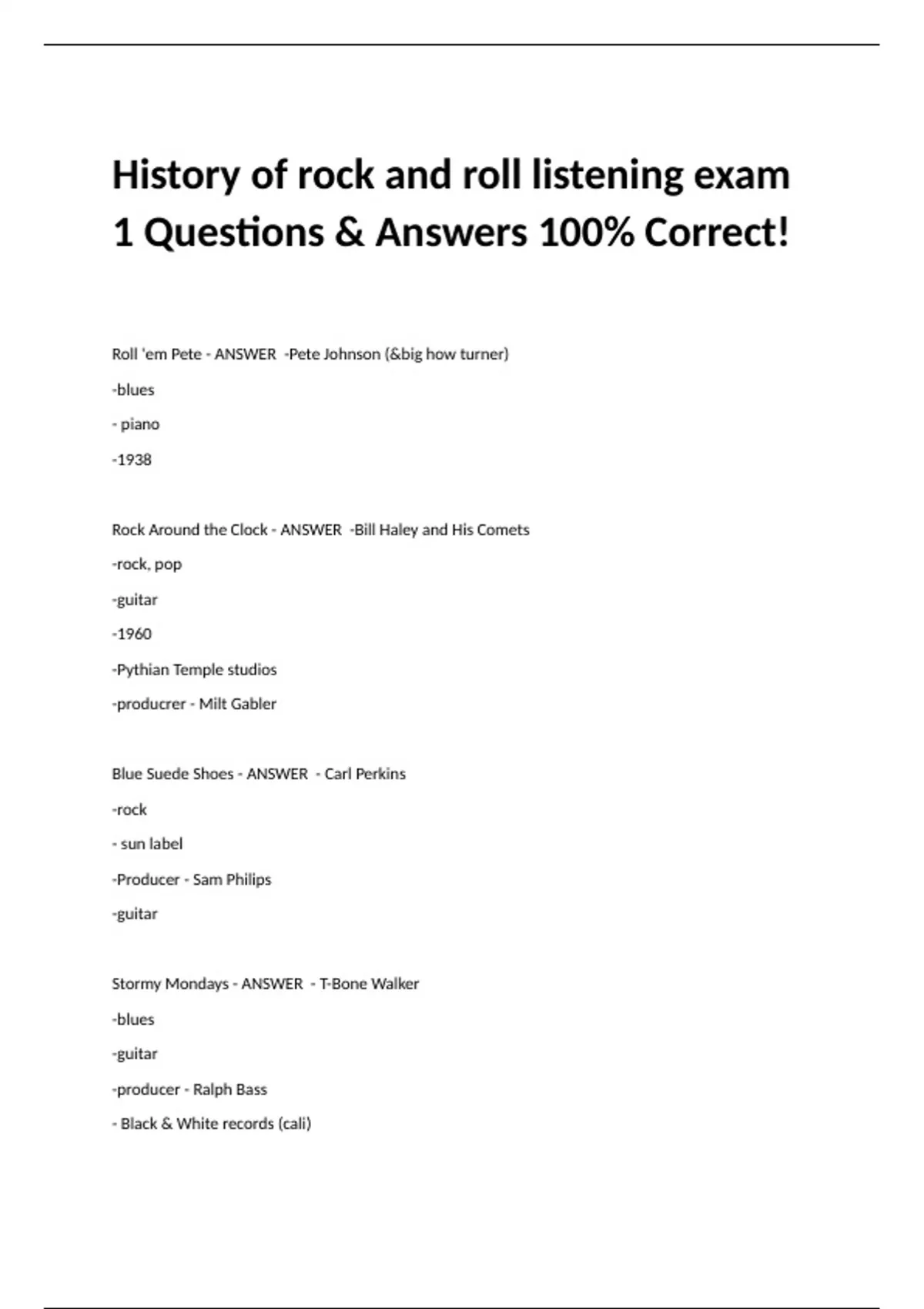 History of rock and roll listening exam 1 Questions & Answers 100% ...