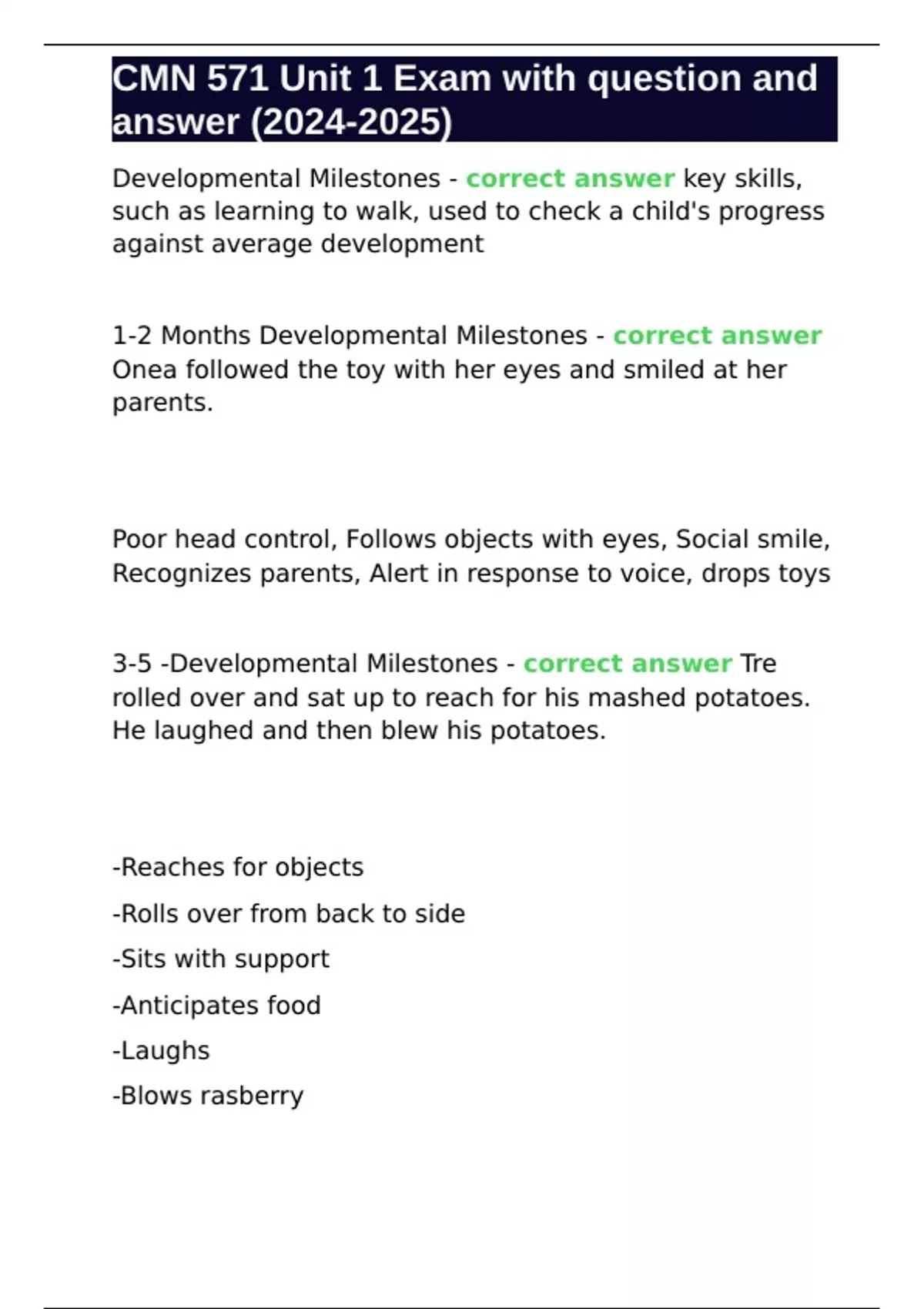 CMN 571 Unit 1 Exam with question and answer () - CMA - Certified Medical Assistant - Stuvia US