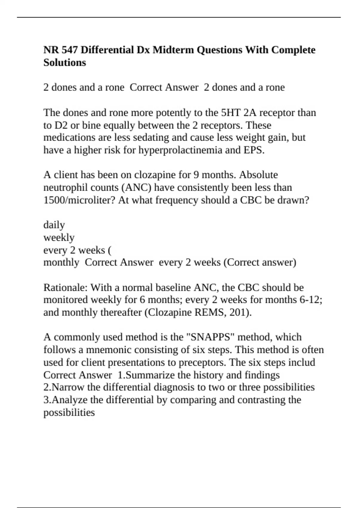 NR 547 Differential Dx Midterm Questions With Complete Solutions - NR 547 - Stuvia US